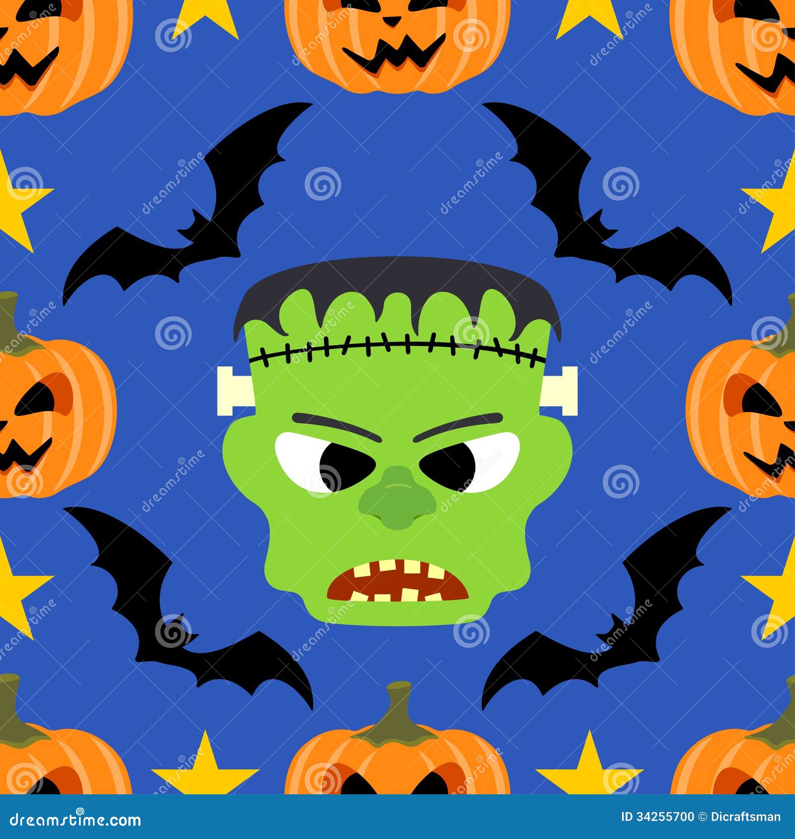 Seamless Halloween Background with Frankenstein Stock Vector ...