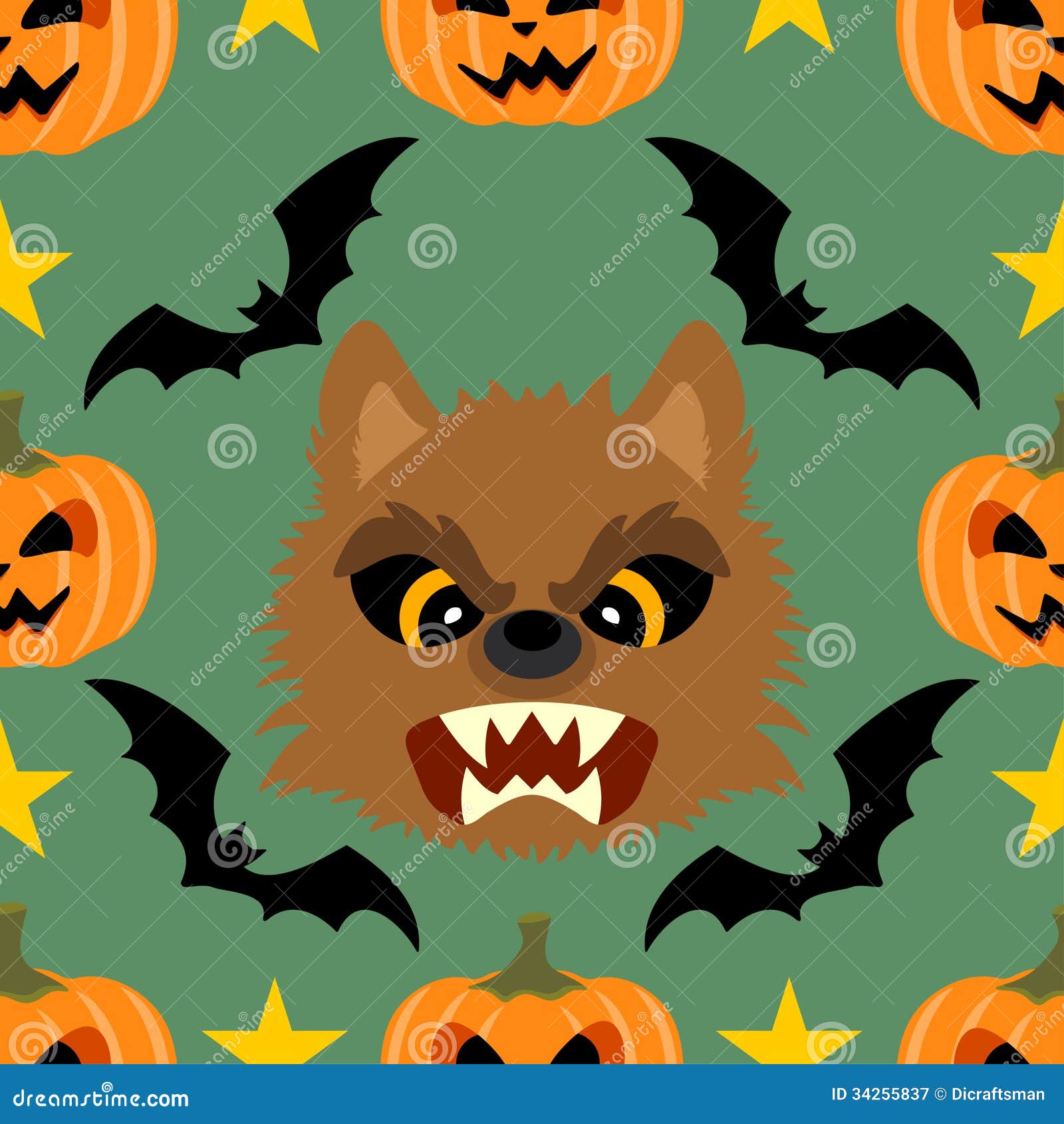 Seamless Halloween Background with Werewolf Stock Vector - Illustration ...