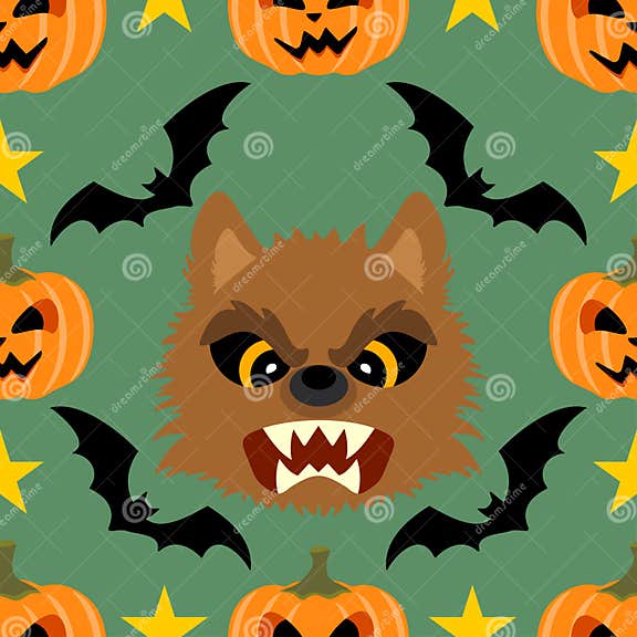 Seamless Halloween Background with Werewolf Stock Vector - Illustration ...