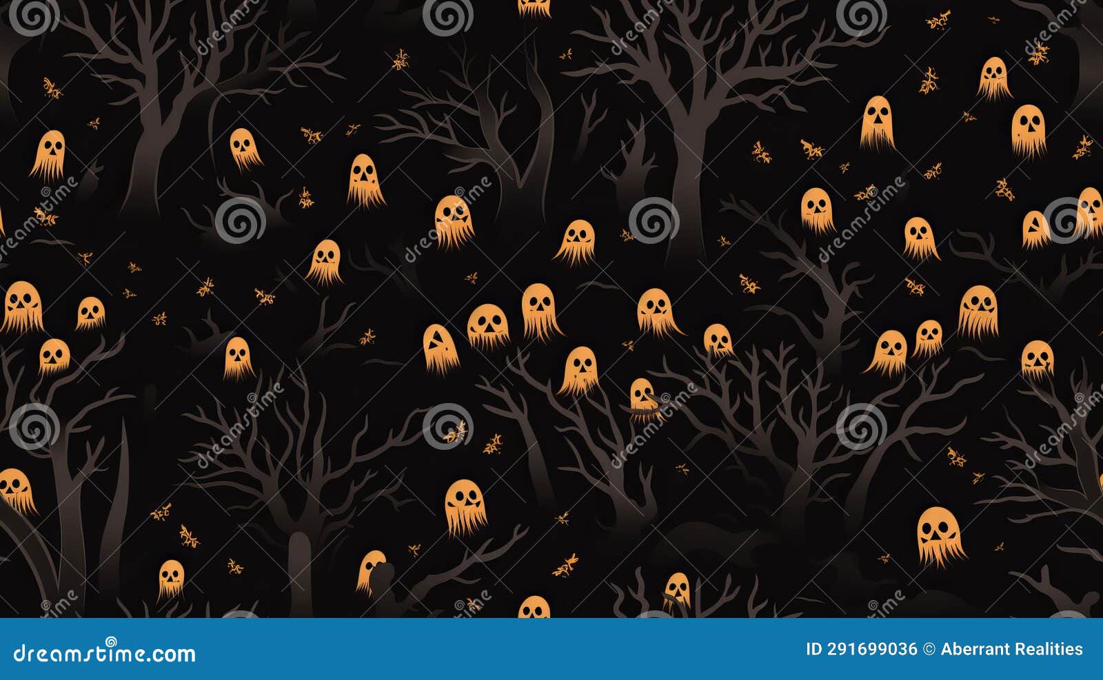 Seamless Halloween Forest Background with Ghosts and Trees Stock ...