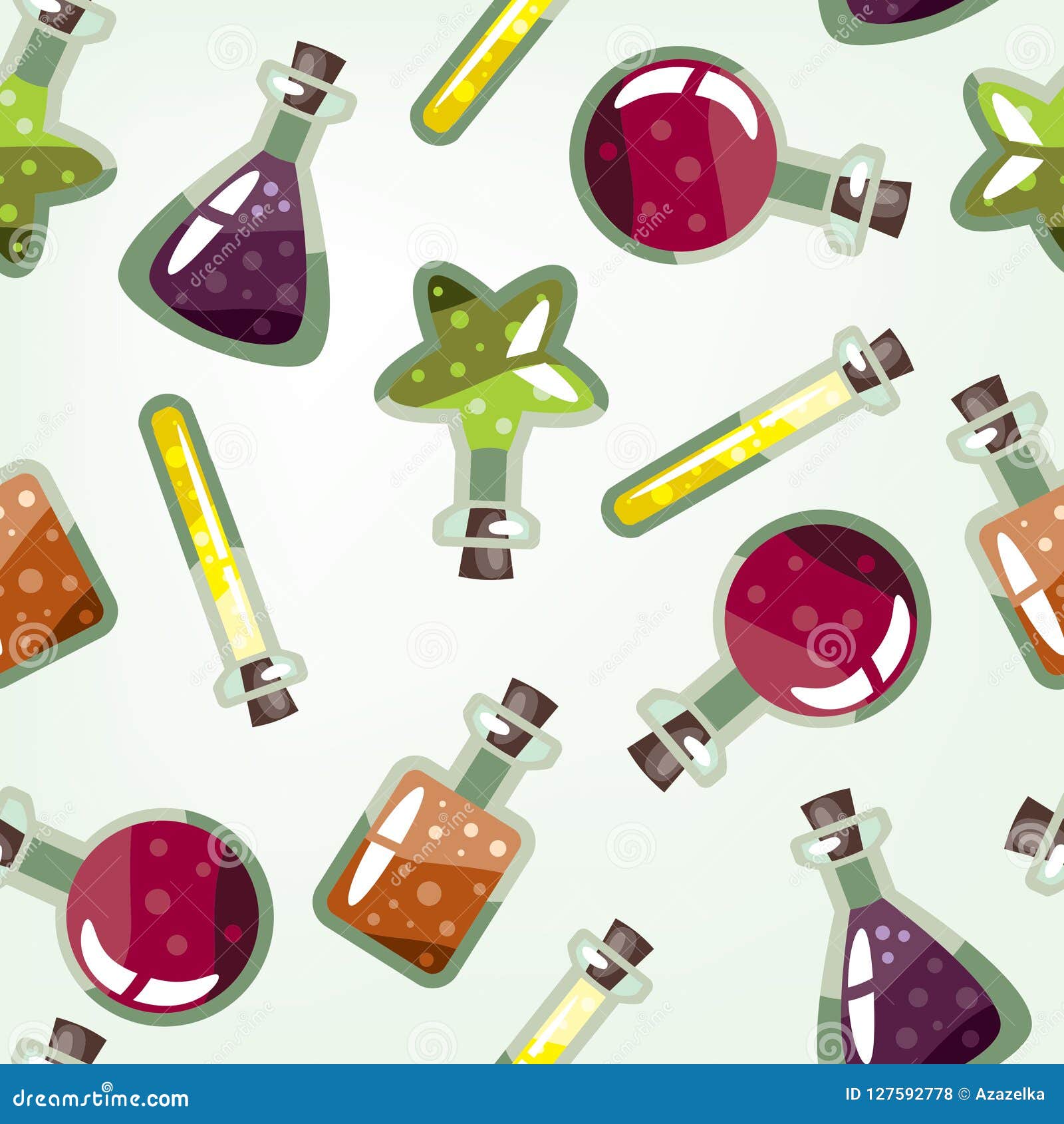 Potion Bottles. Game Alchemist Liquids On Wooden Shelf, Cartoon Love ...