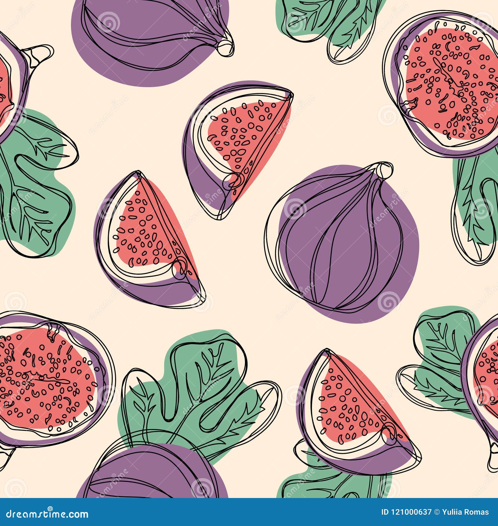 Seamless Hand Draw Pattern with Fresh Fig Fruit. Vector Illustration on White Isolated ...