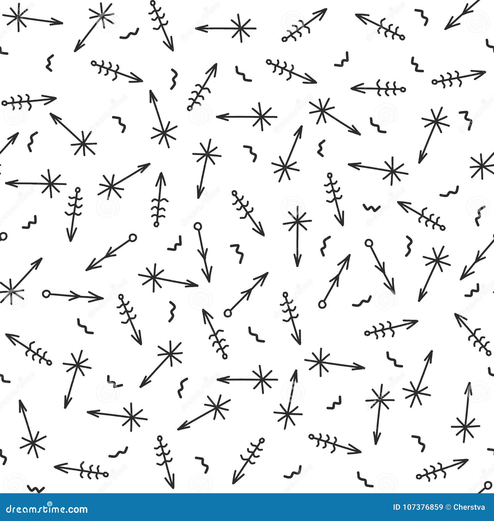 Seamless Hand Drawn Arrow Pattern. Vector Illustration in Black and ...