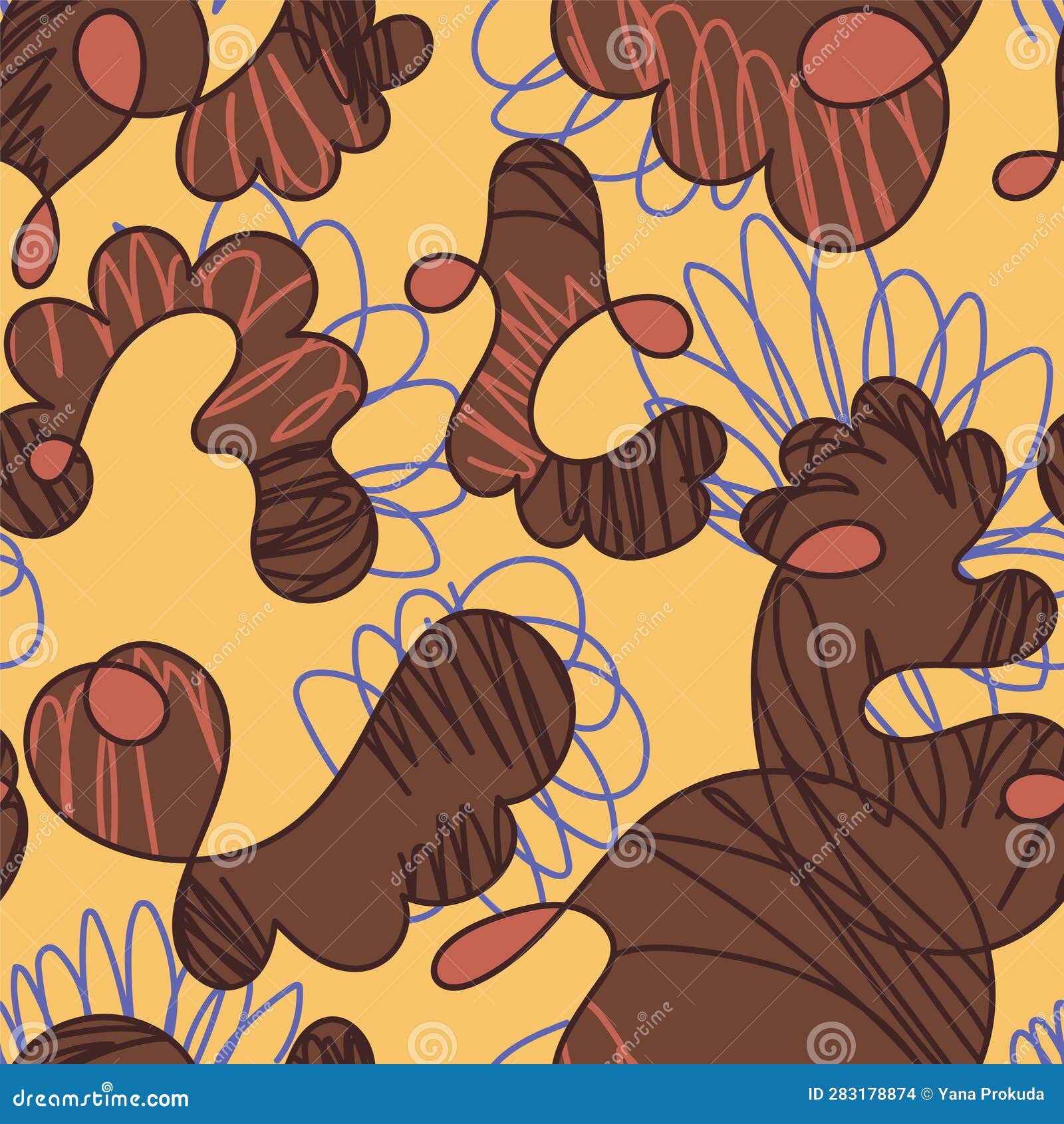 Seamless Hand Drawn Artwork with Natural Abstract Patterns Stock Vector ...