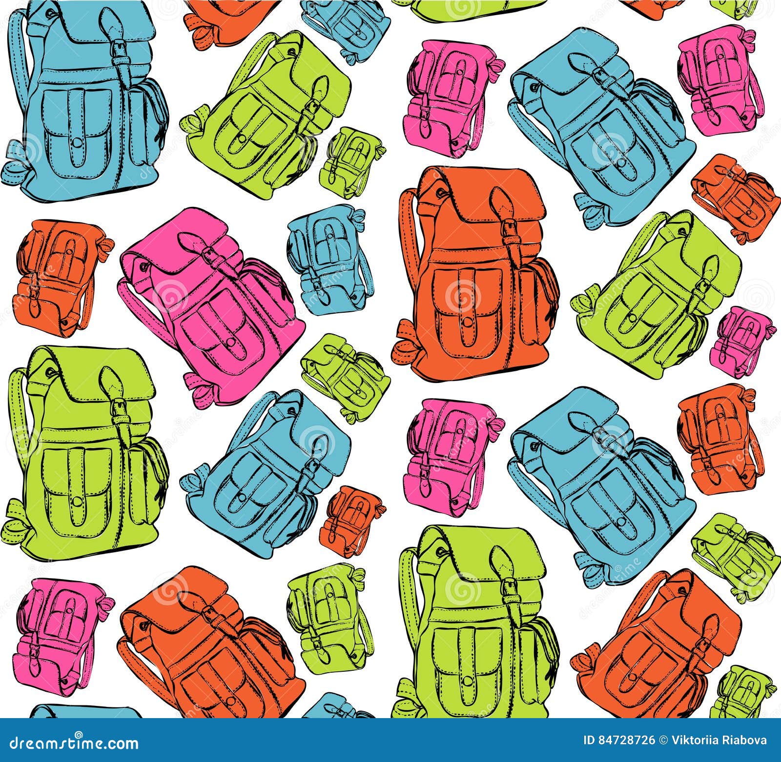 Seamless Hand Drawn Backpack Background. Sketch Style. Vector ...