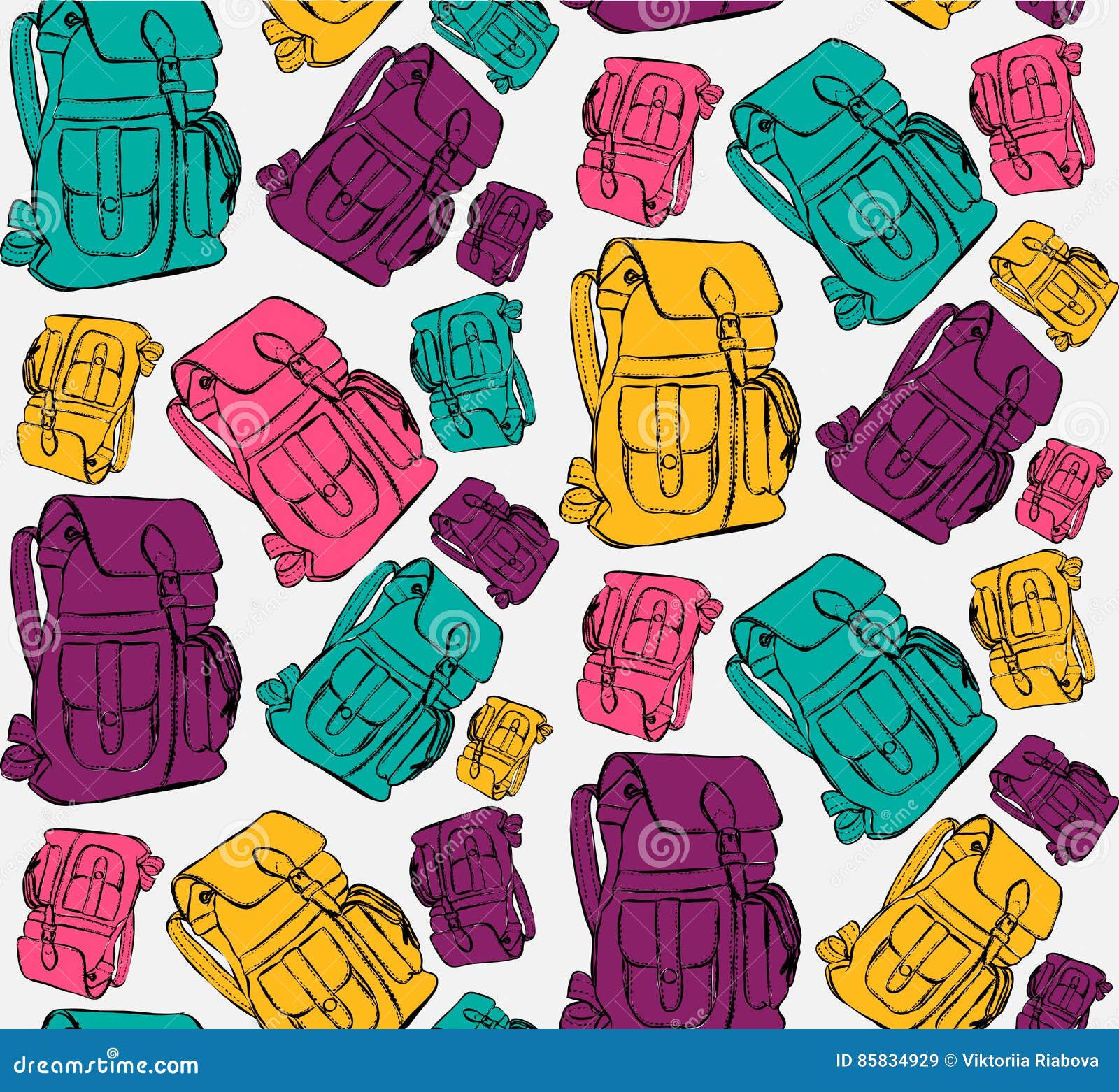 Seamless Hand Drawn Backpack Background. Sketch Style. Vector ...