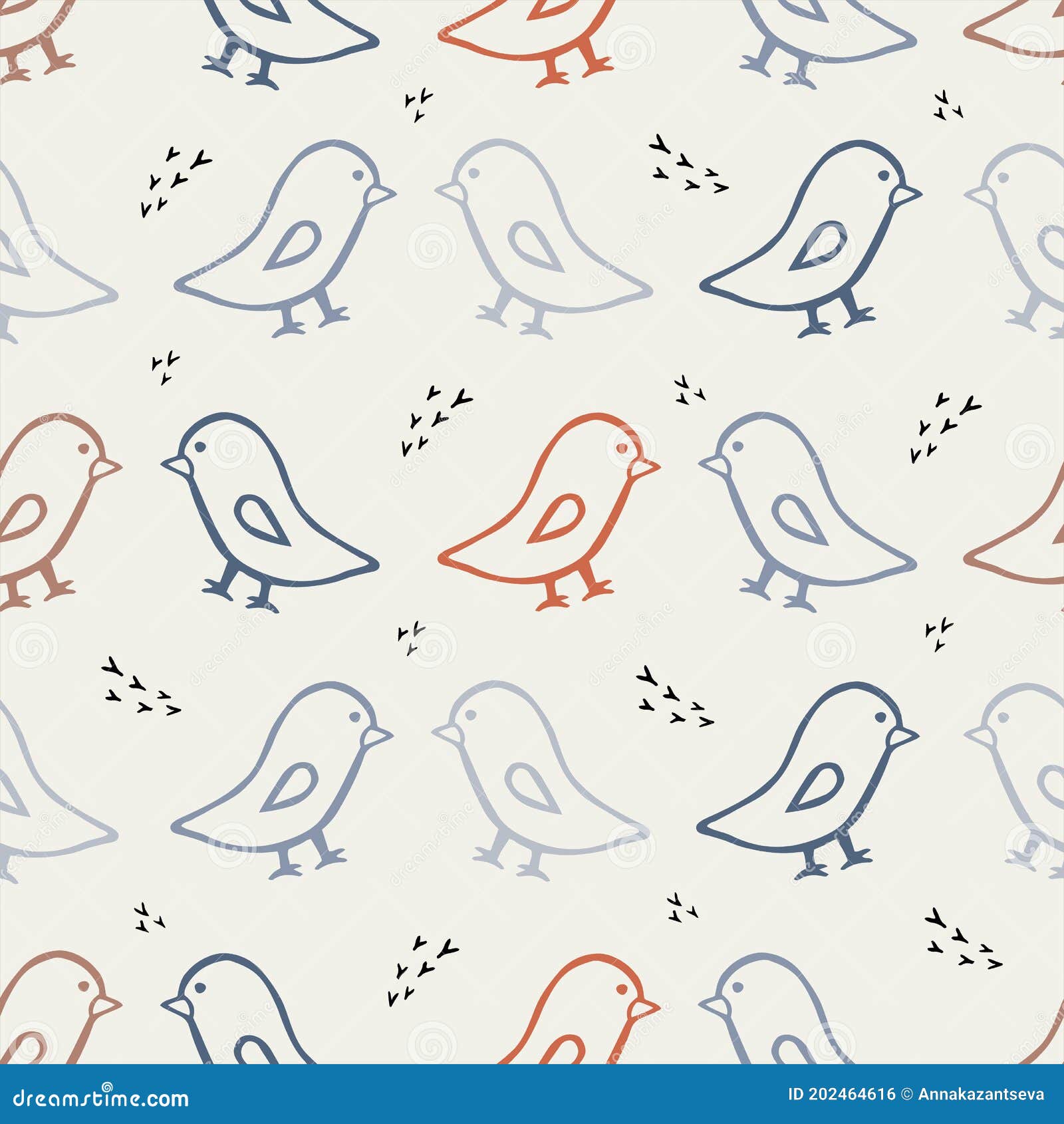 Seamless Hand-drawn Bird Pattern. Children Design Stock Illustration ...