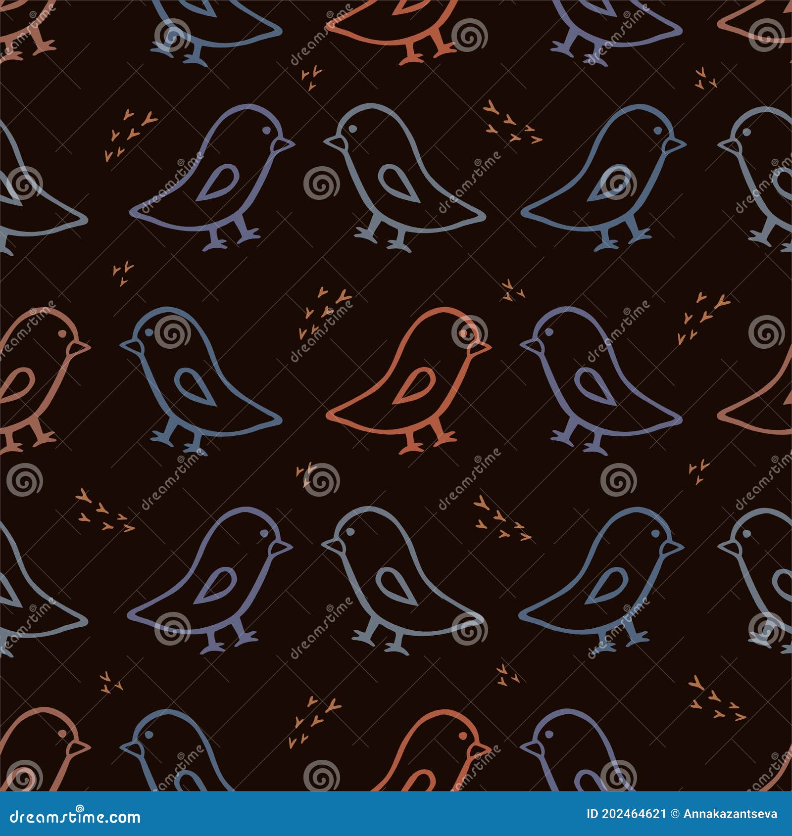 Seamless Hand-drawn Bird Pattern. Children Design Stock Illustration ...