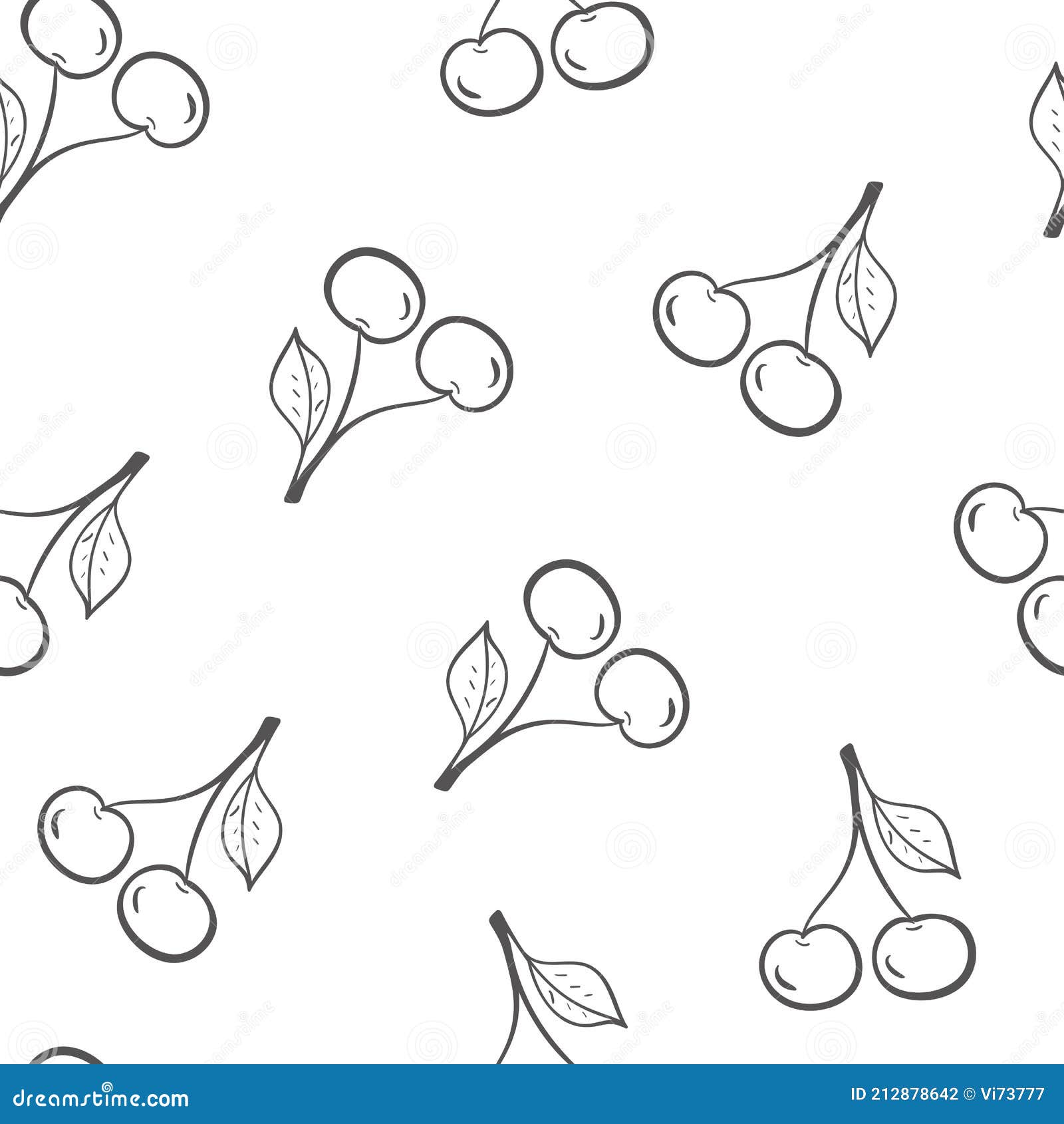 Seamless Hand Drawn Black and White Cherry Pattern. Berry Vector ...