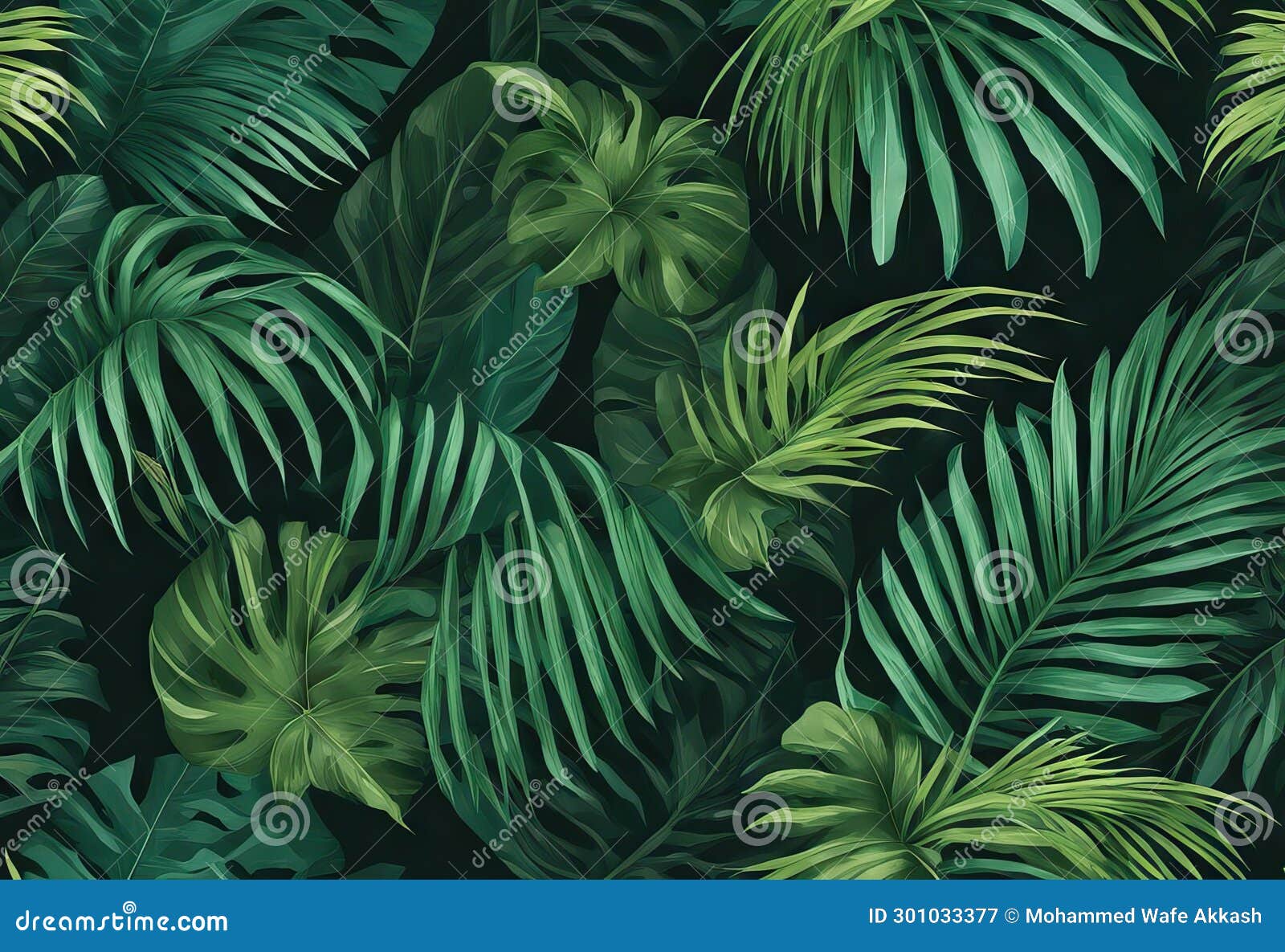 Seamless Hand Drawn Botanical Exotic Vector Pattern With Green Palm