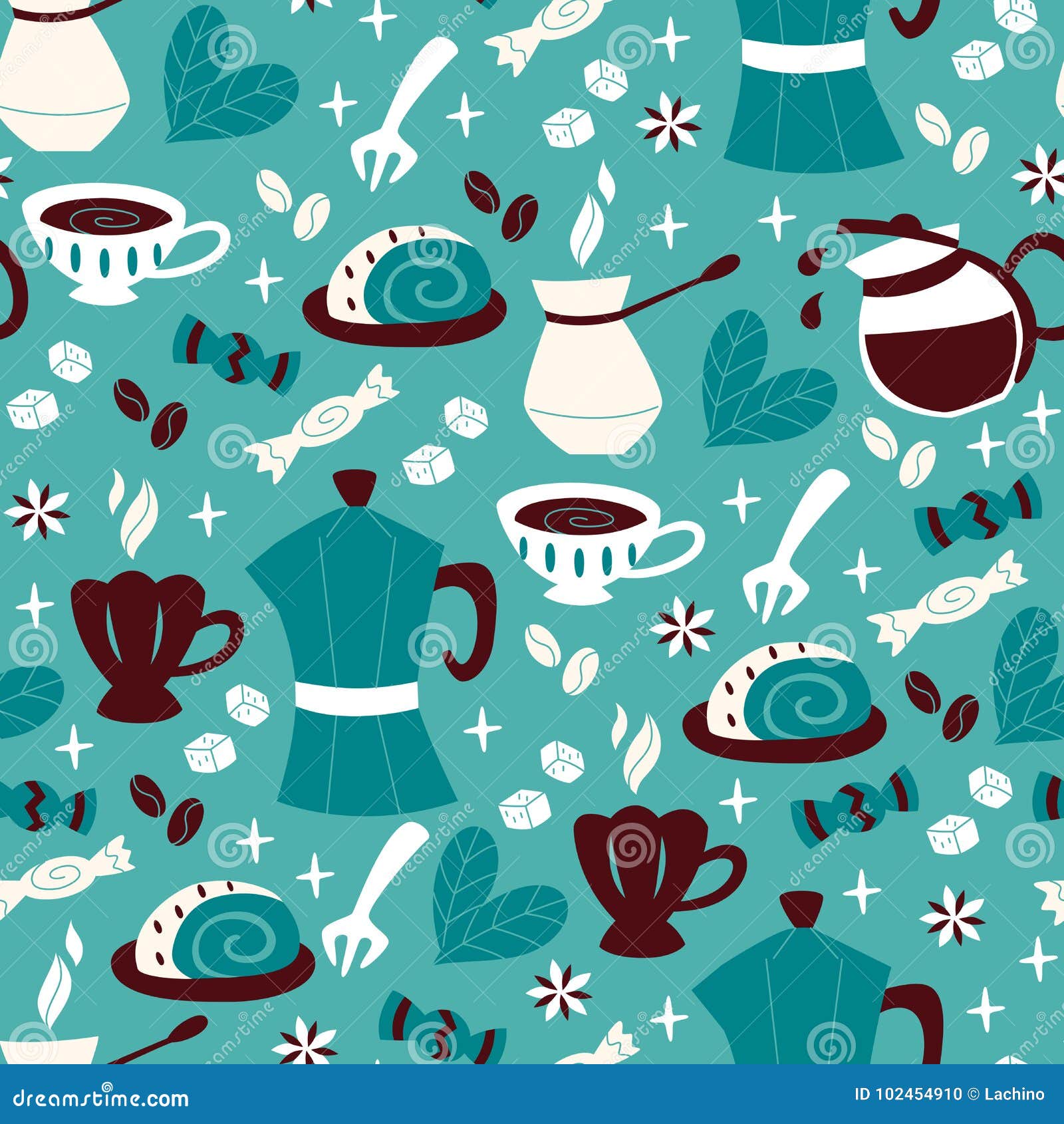 Seamless Hand Drawn Coffee Pattern. Stock Vector - Illustration of ...