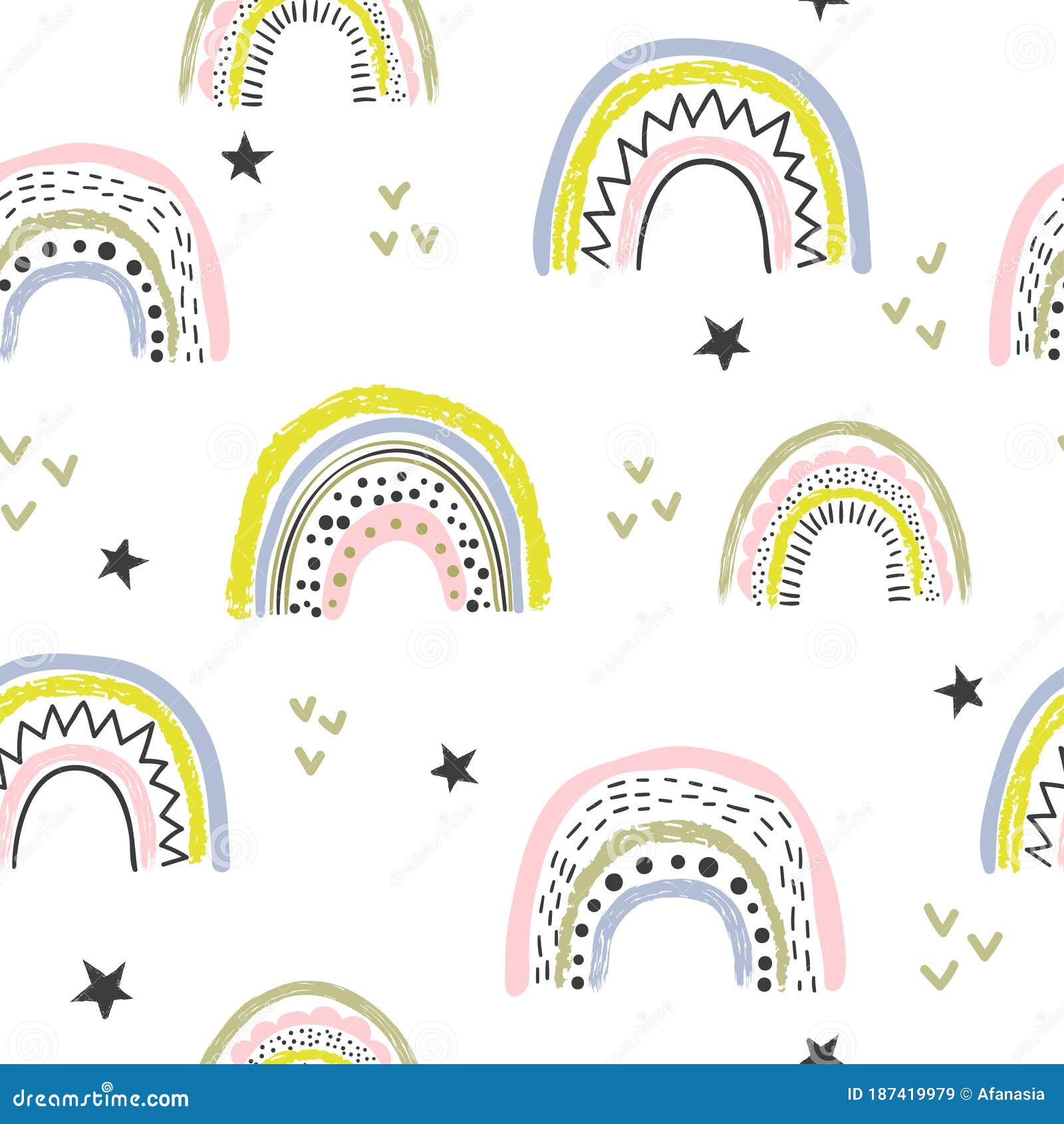 Seamless Hand Drawn Colorful Rainbows Pattern. Stock Vector ...