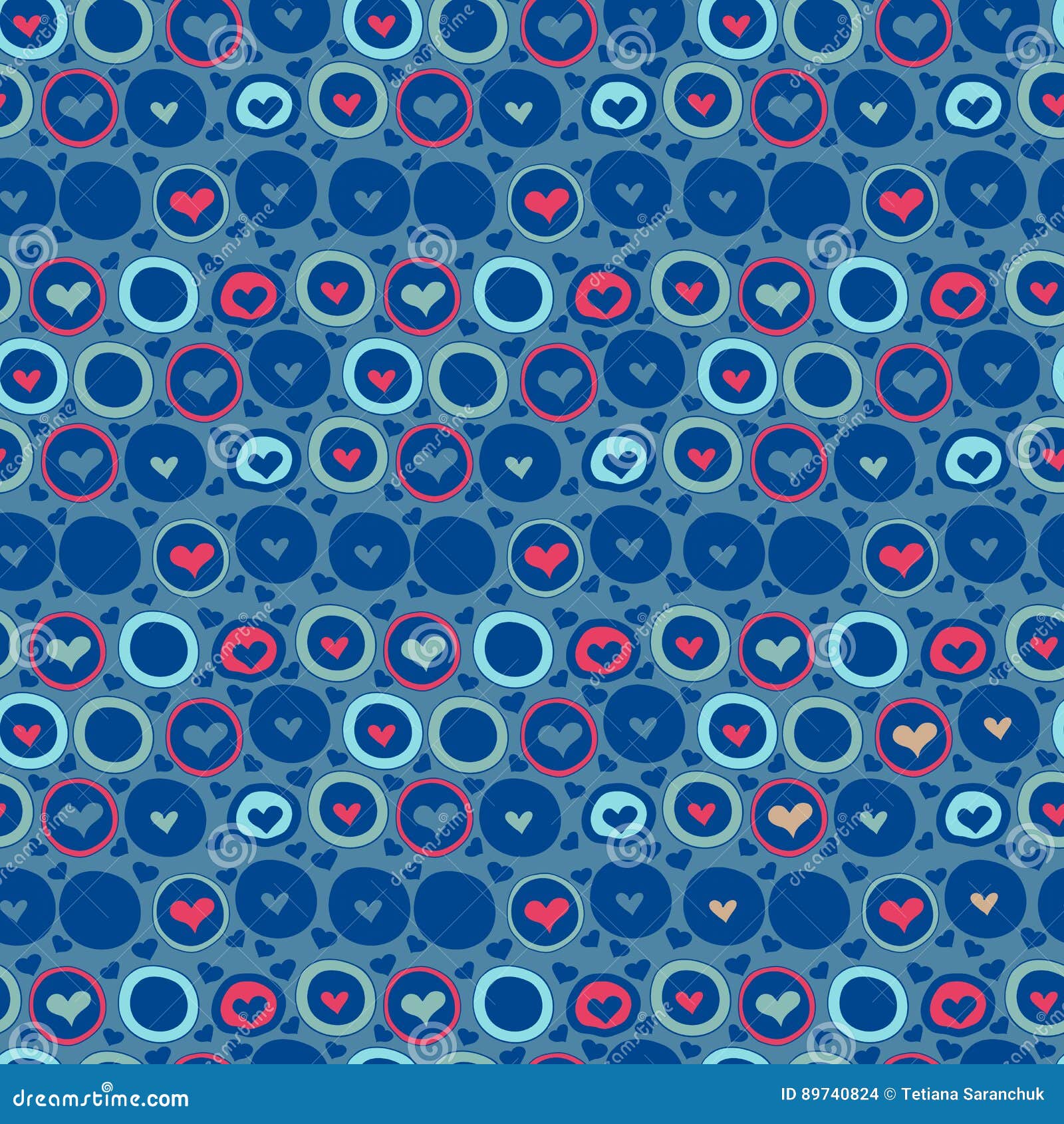 Seamless with Hand Drawn Doodle Blue Heart. Stock Vector - Illustration ...