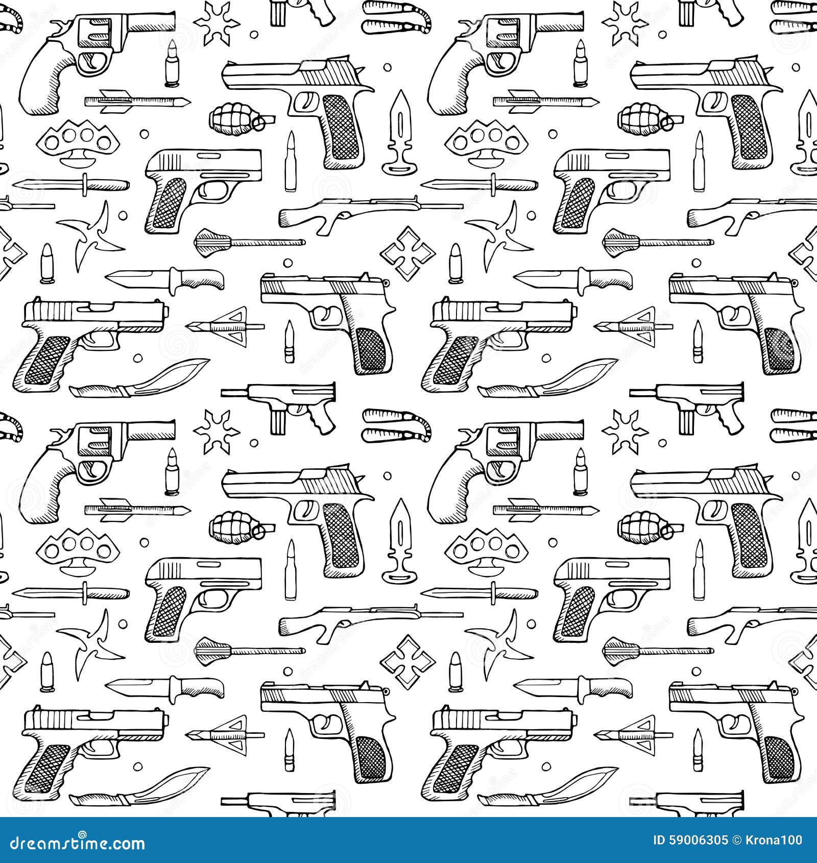 Seamless Hand Drawn Doodle Pattern with Guns Stock Vector ...
