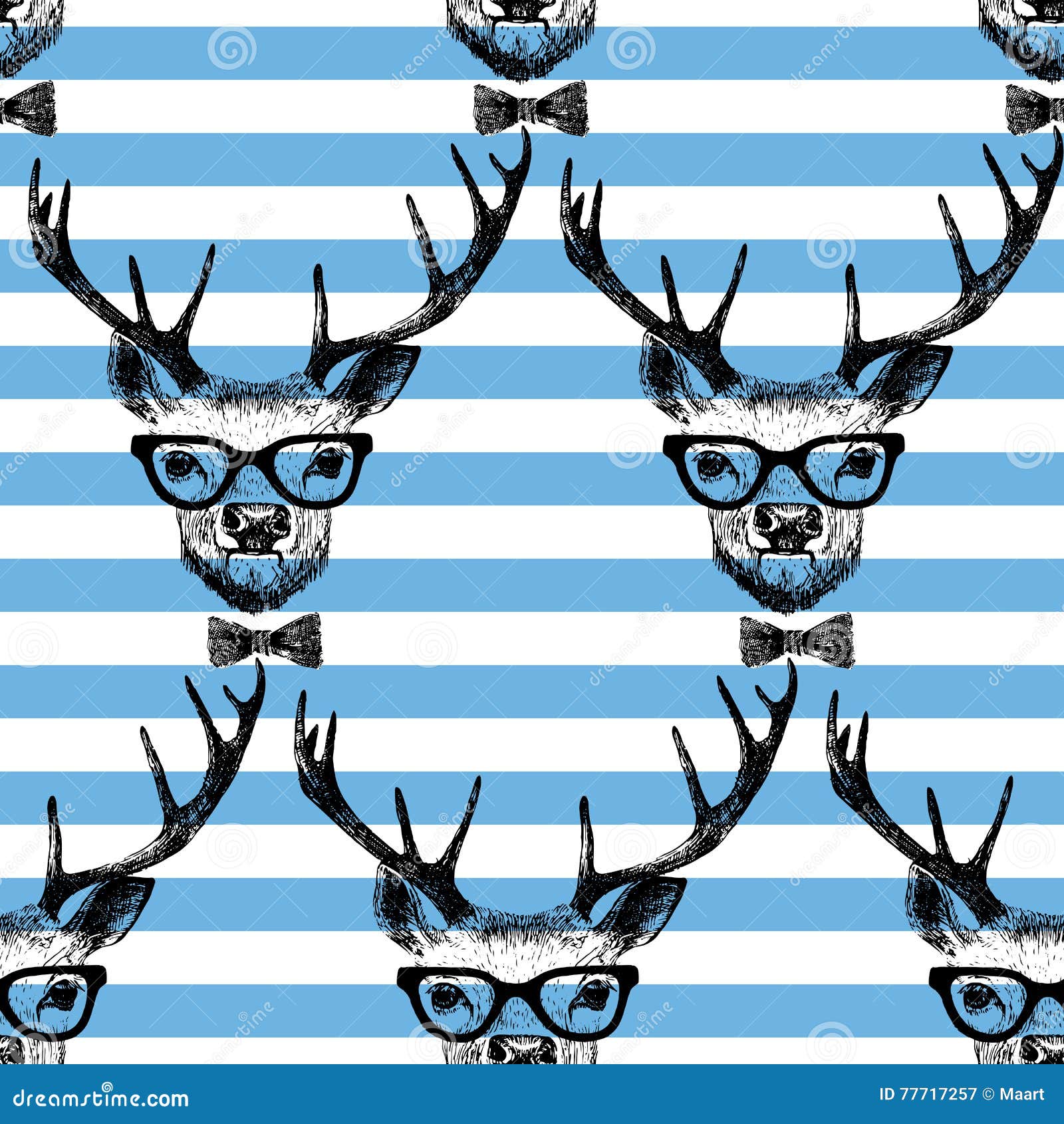 Seamless with Hand Drawn Dressed Up Deer Stock Vector - Illustration of ...