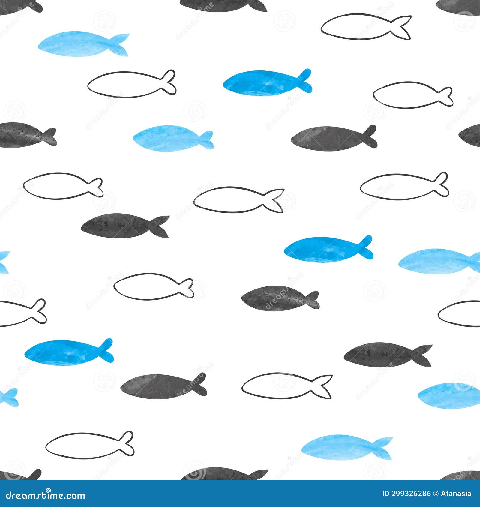 Seamless Hand Drawn Fish Silhouettes Pattern. Vector Marine ...