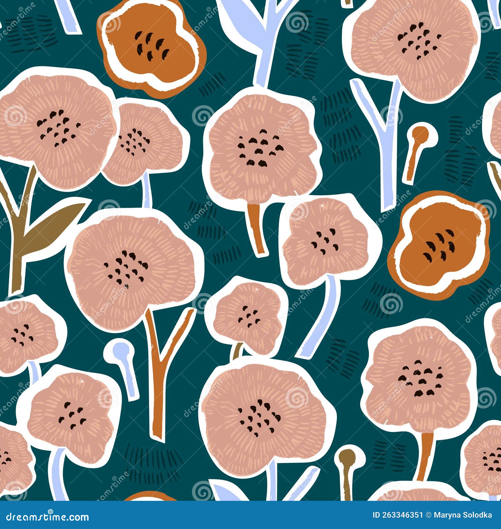 Seamless Hand Drawn Floral Pattern. Botanical Textures. Great for ...