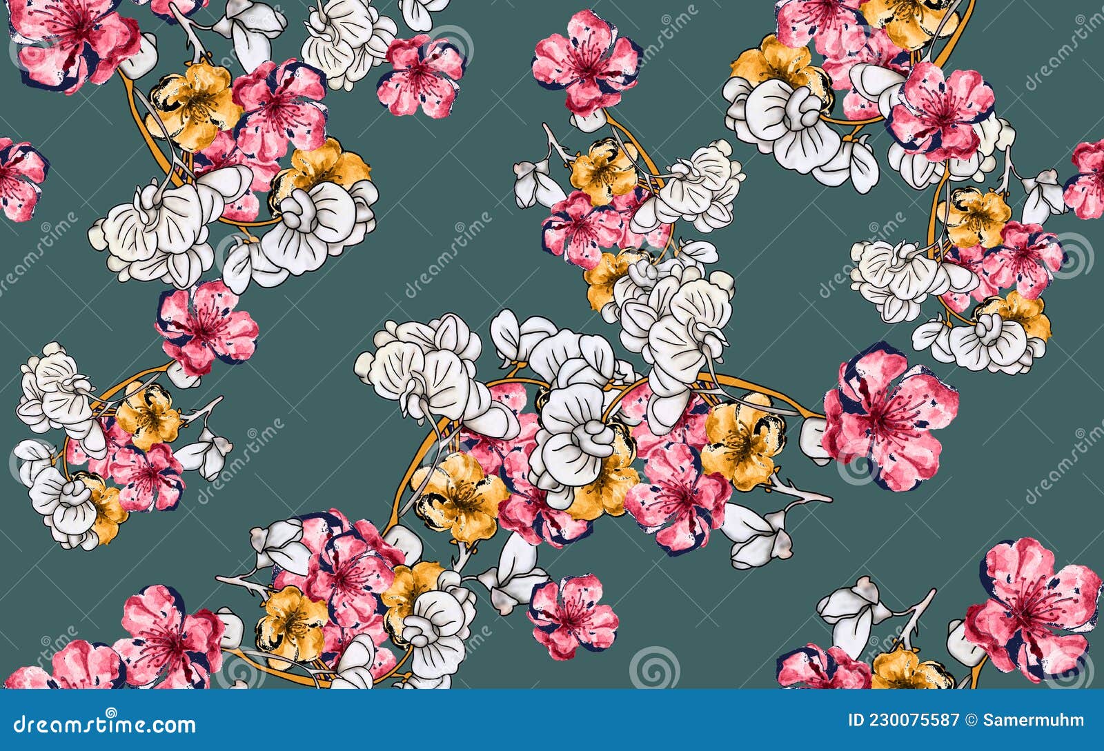 Seamless Hand Drawn Flowers Pattern, Repeated Illustration Ready for ...