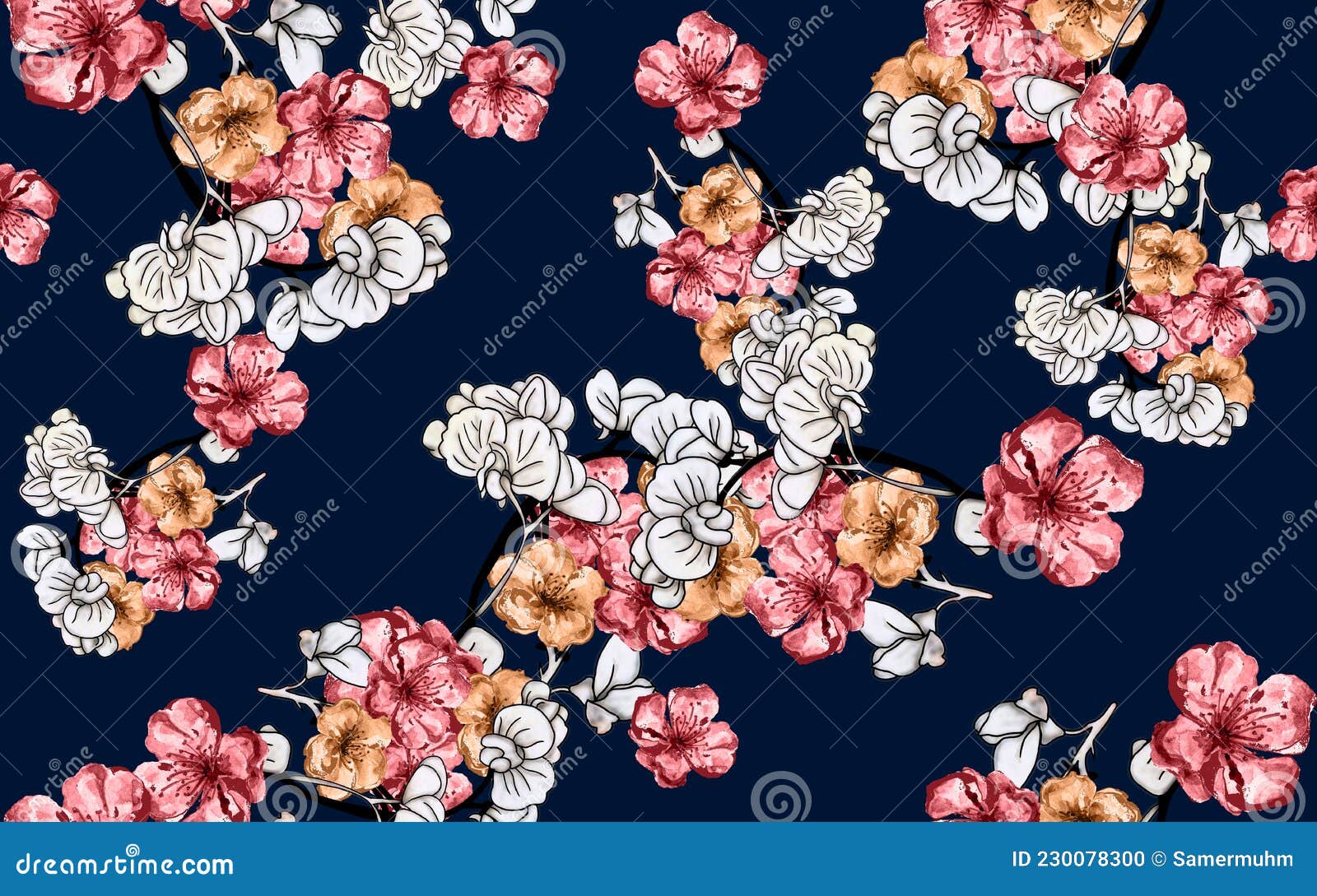 Seamless Hand Drawn Flowers Pattern, Repeated Illustration Ready for ...