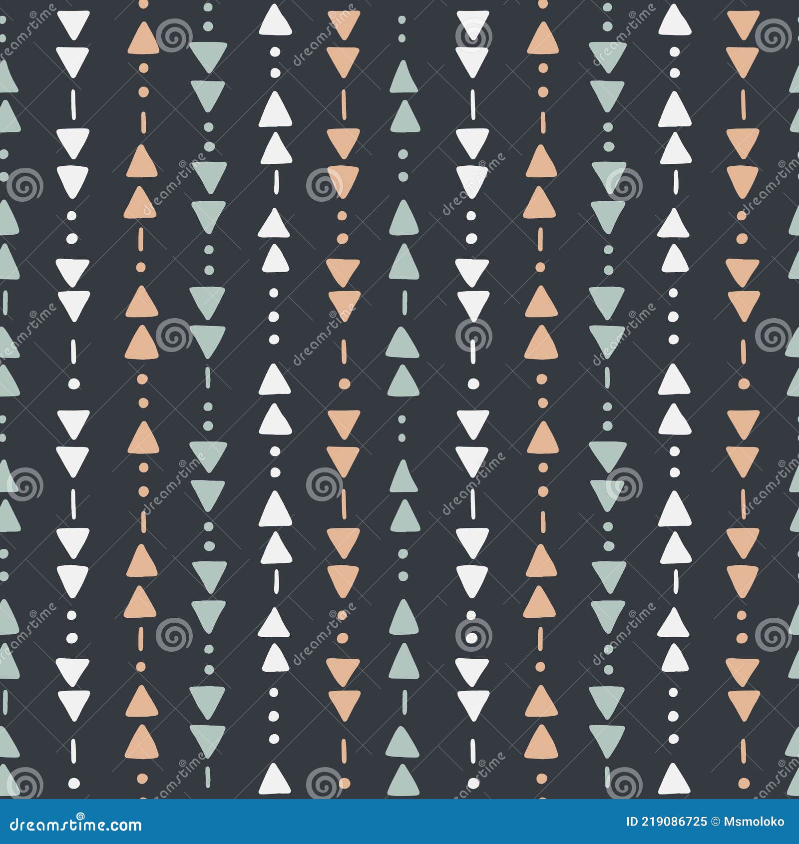 Seamless Hand Drawn Geometric Tribal Pattern with Triangles and Dots ...
