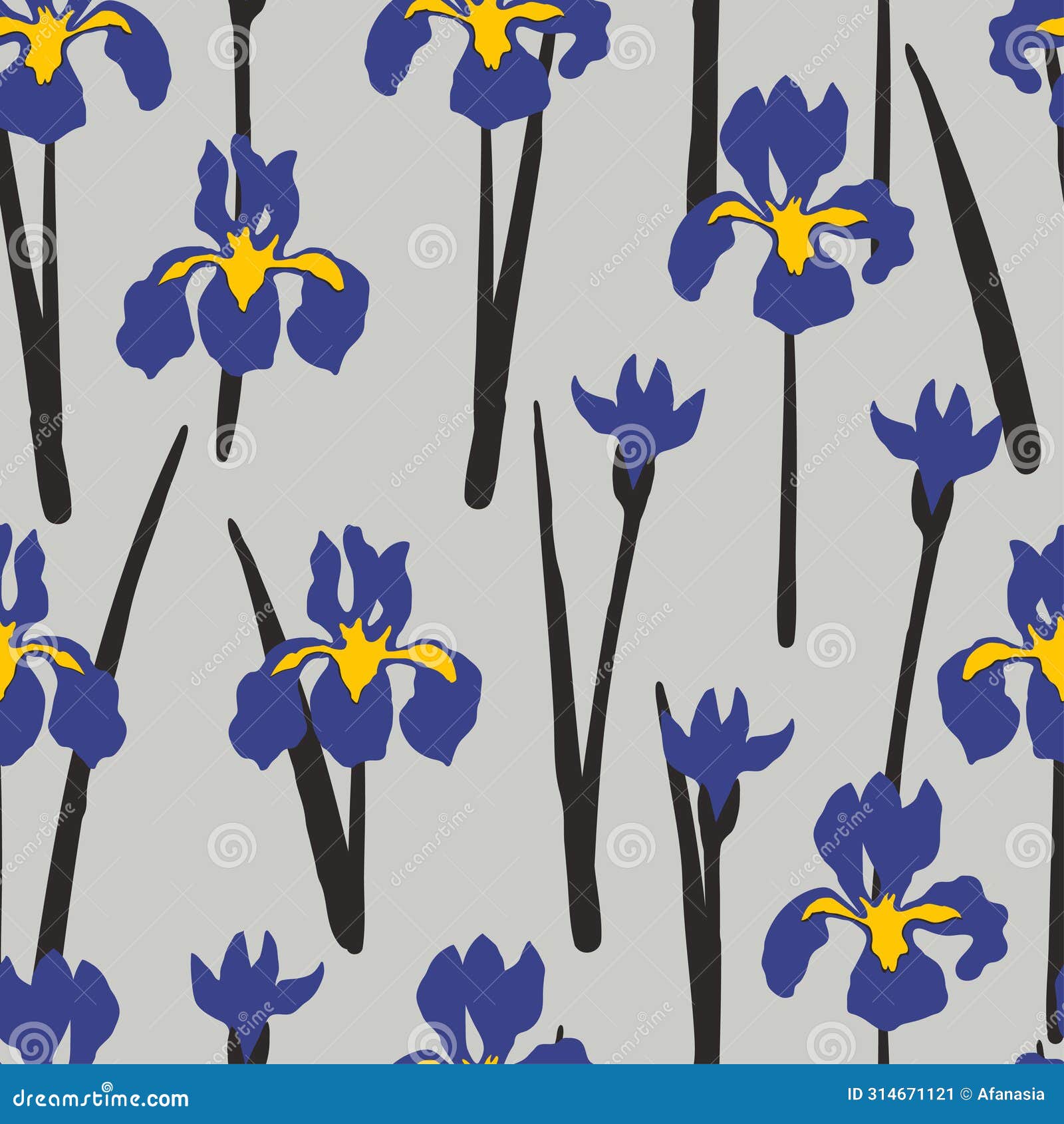 Seamless Hand Drawn Iris Pattern. Floral Vector Illustration Stock ...
