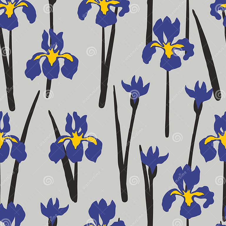 Seamless Hand Drawn Iris Pattern. Floral Vector Illustration Stock ...