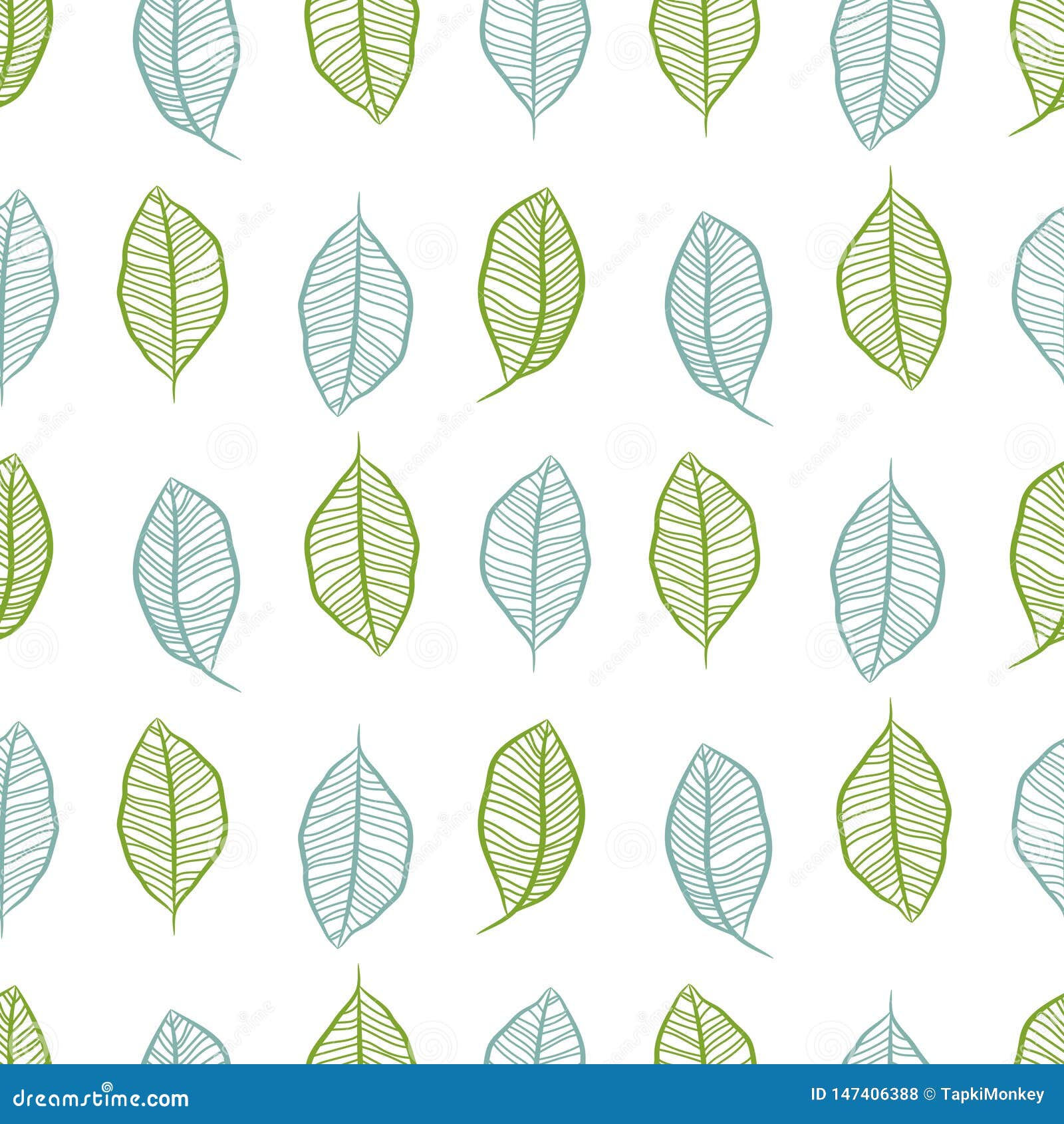 Seamless Hand Drawn Leaves in Rows Pattern Vector. Stock Vector ...