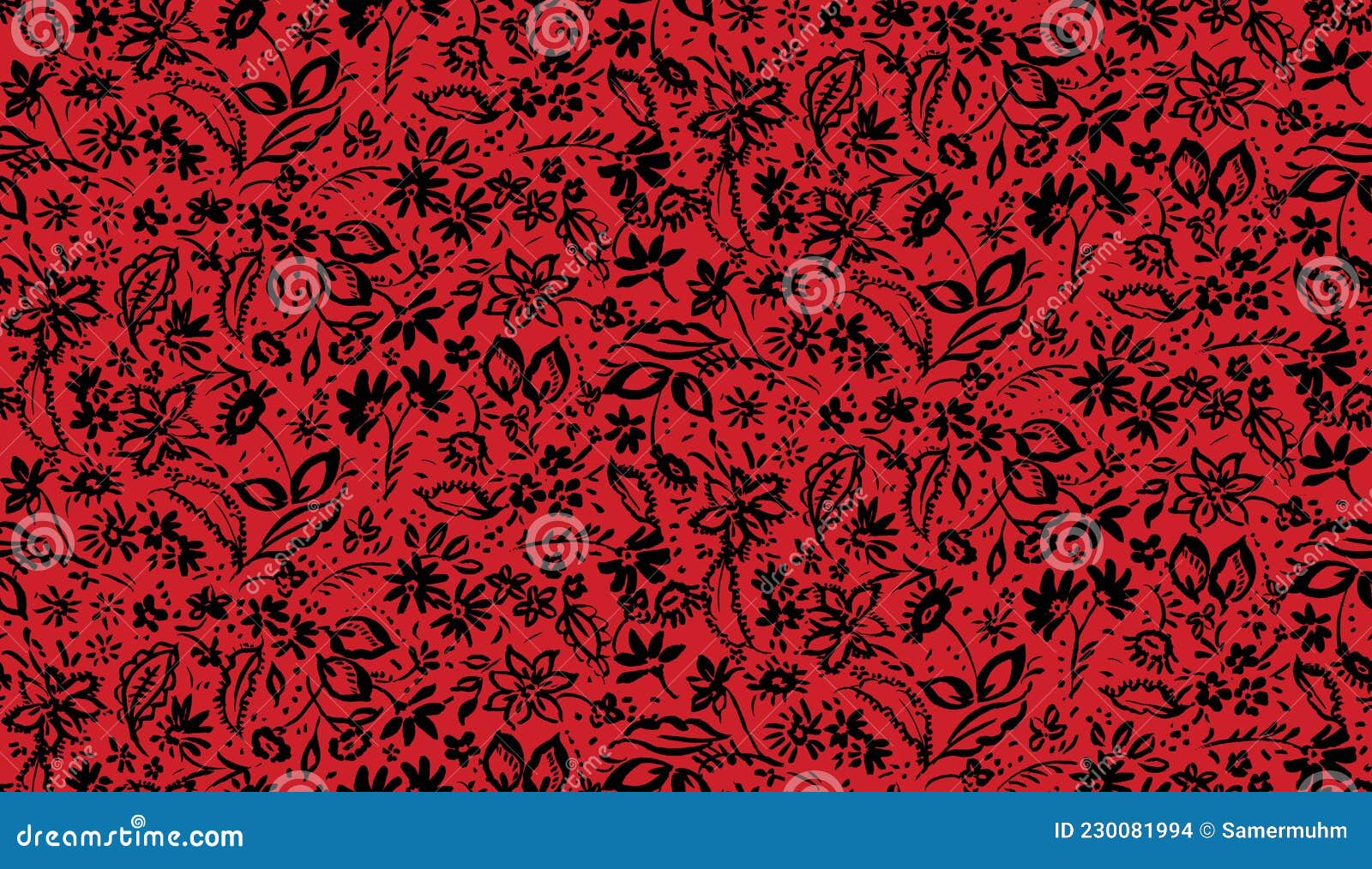 Seamless Hand Drawn Mini Flowers. Repeating Pattern on Red Background ...