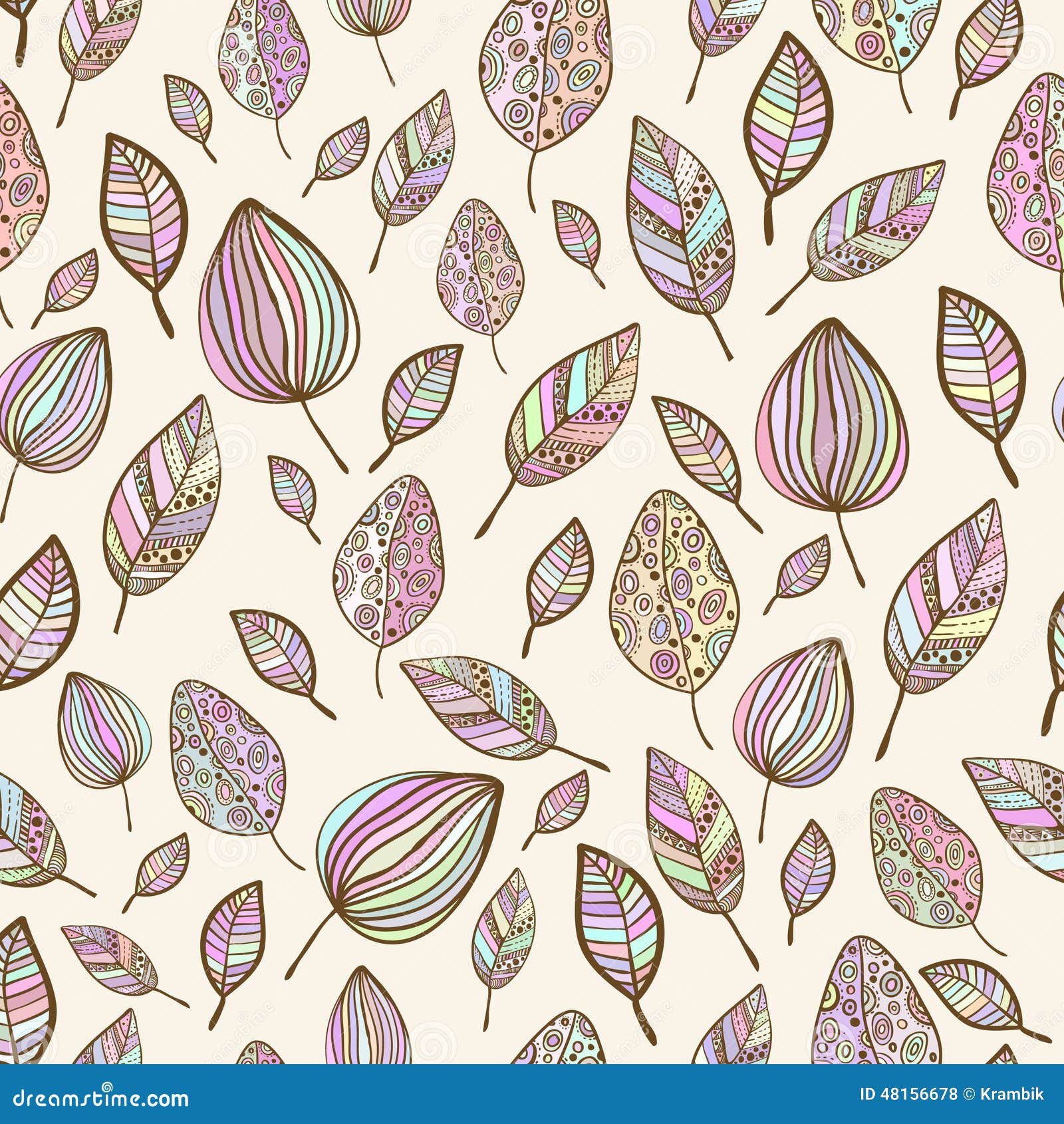 Seamless Hand Drawn Pastel Colorful Leaf Pattern Stock Vector ...