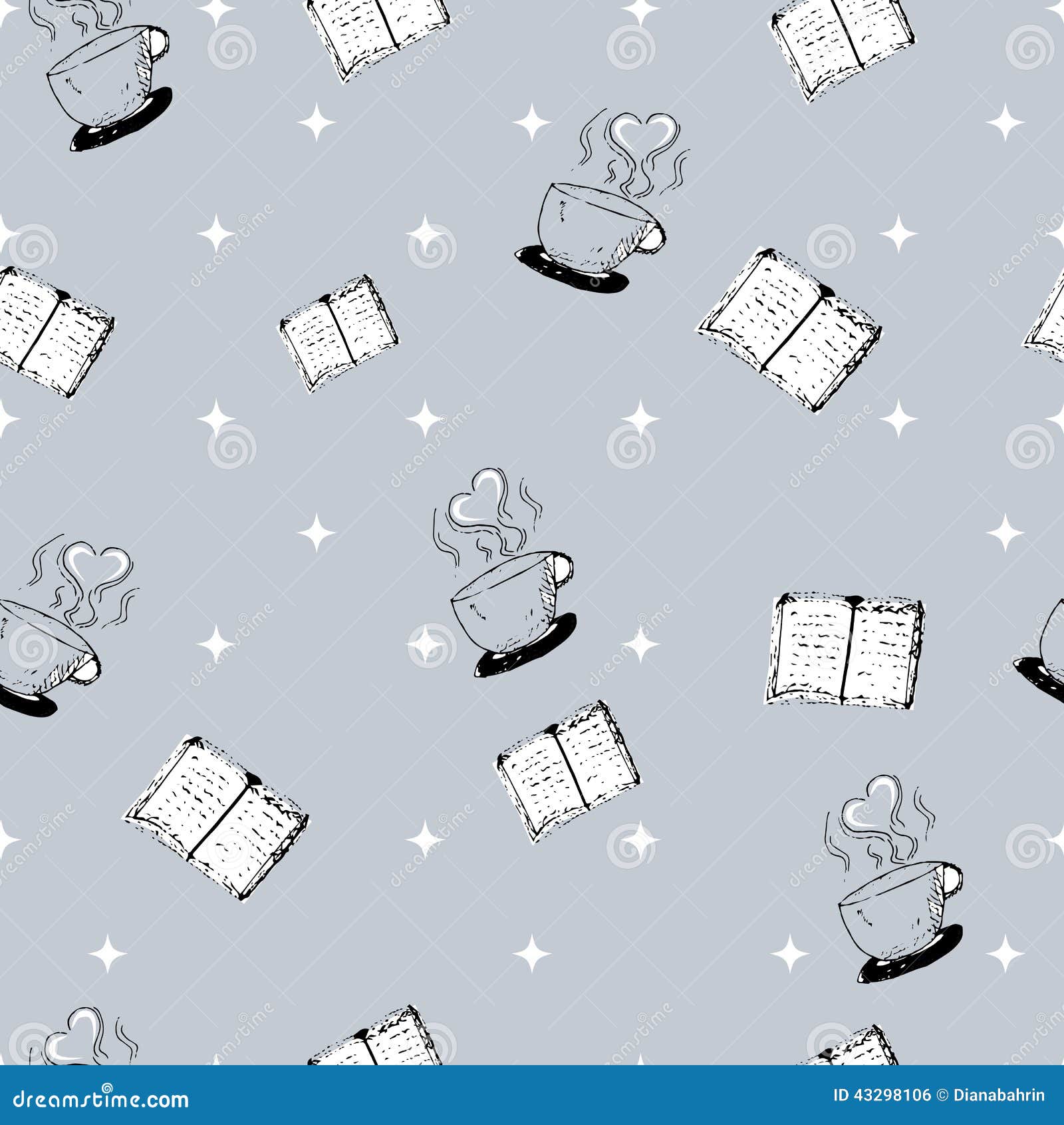 Seamless Hand-drawn Pattern with Books and Coffee Cups Stock Vector ...
