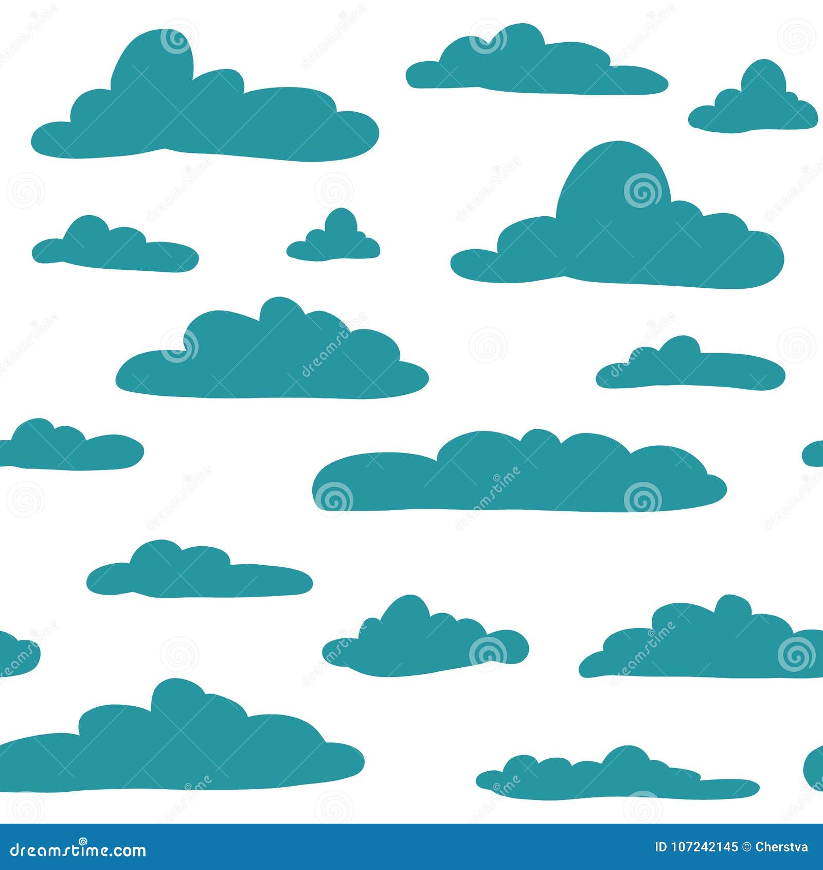 Seamless Hand Drawn Pattern with Clouds. Vector Illustration on White ...