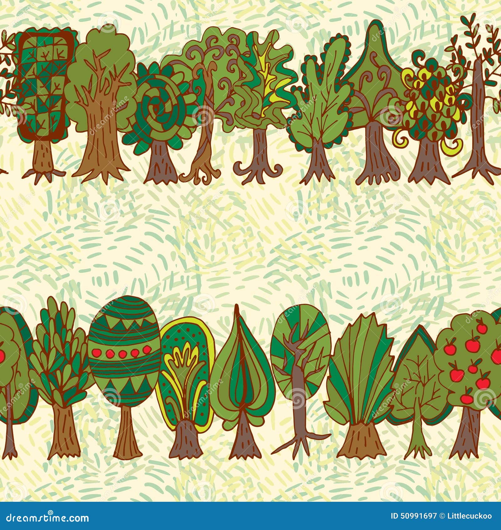 Seamless Hand-drawn Pattern with Doodle Forest Tree Stock Vector ...