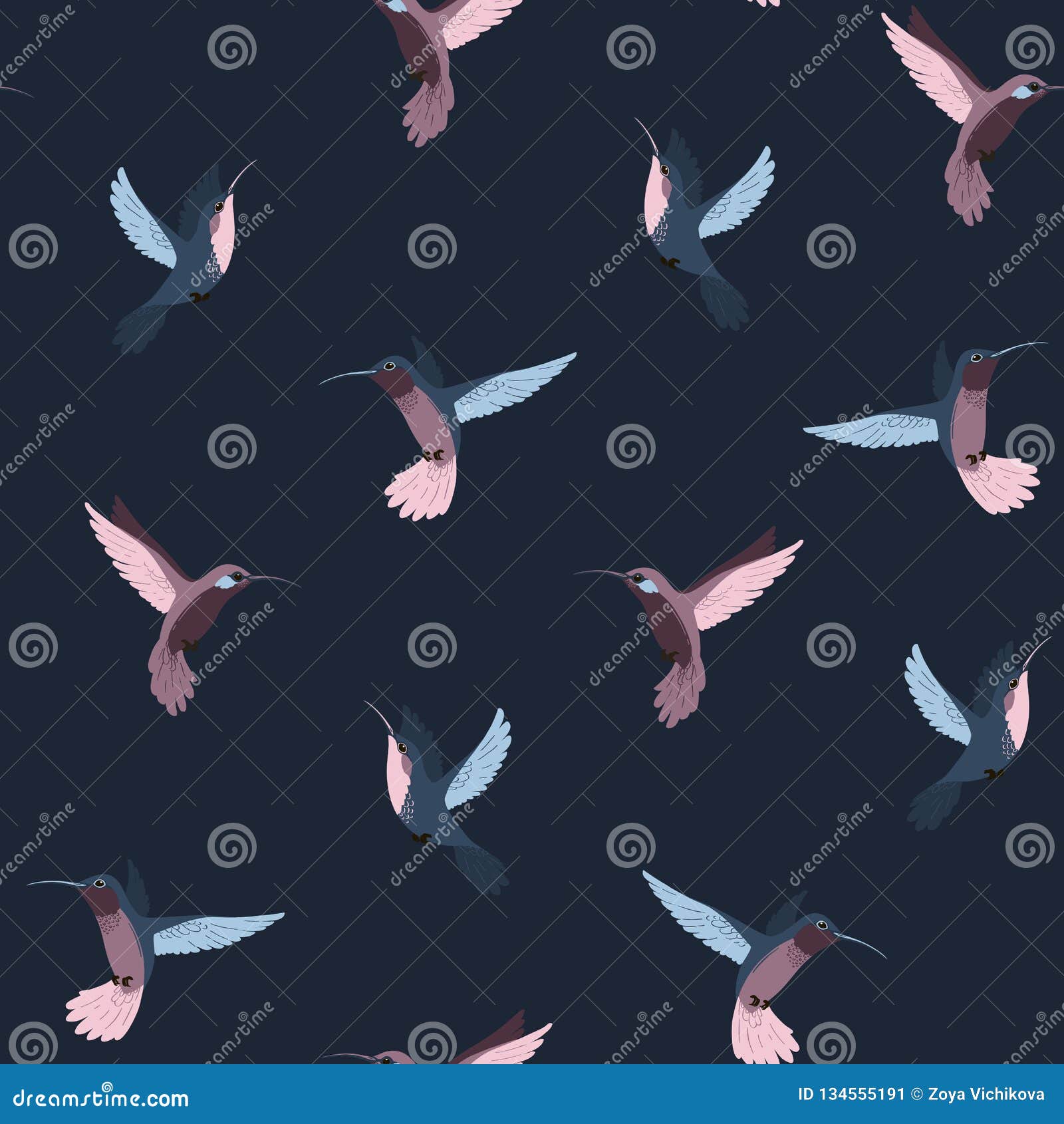 Seamless Hand Drawn Pattern with Flying Hummingbirds Stock Vector ...