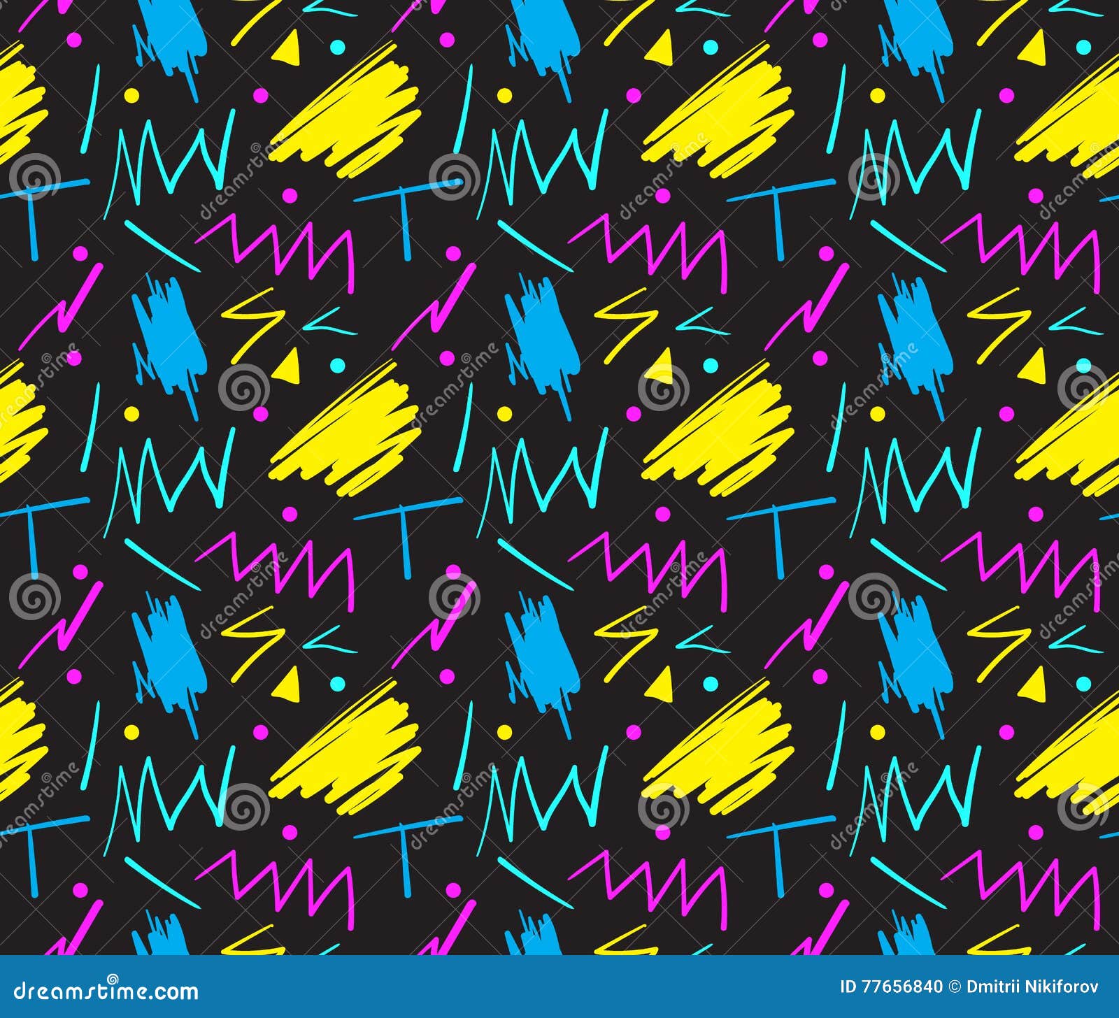 Seamless Hand Drawn Pattern in Fun Retro Style. Vector Illustration ...