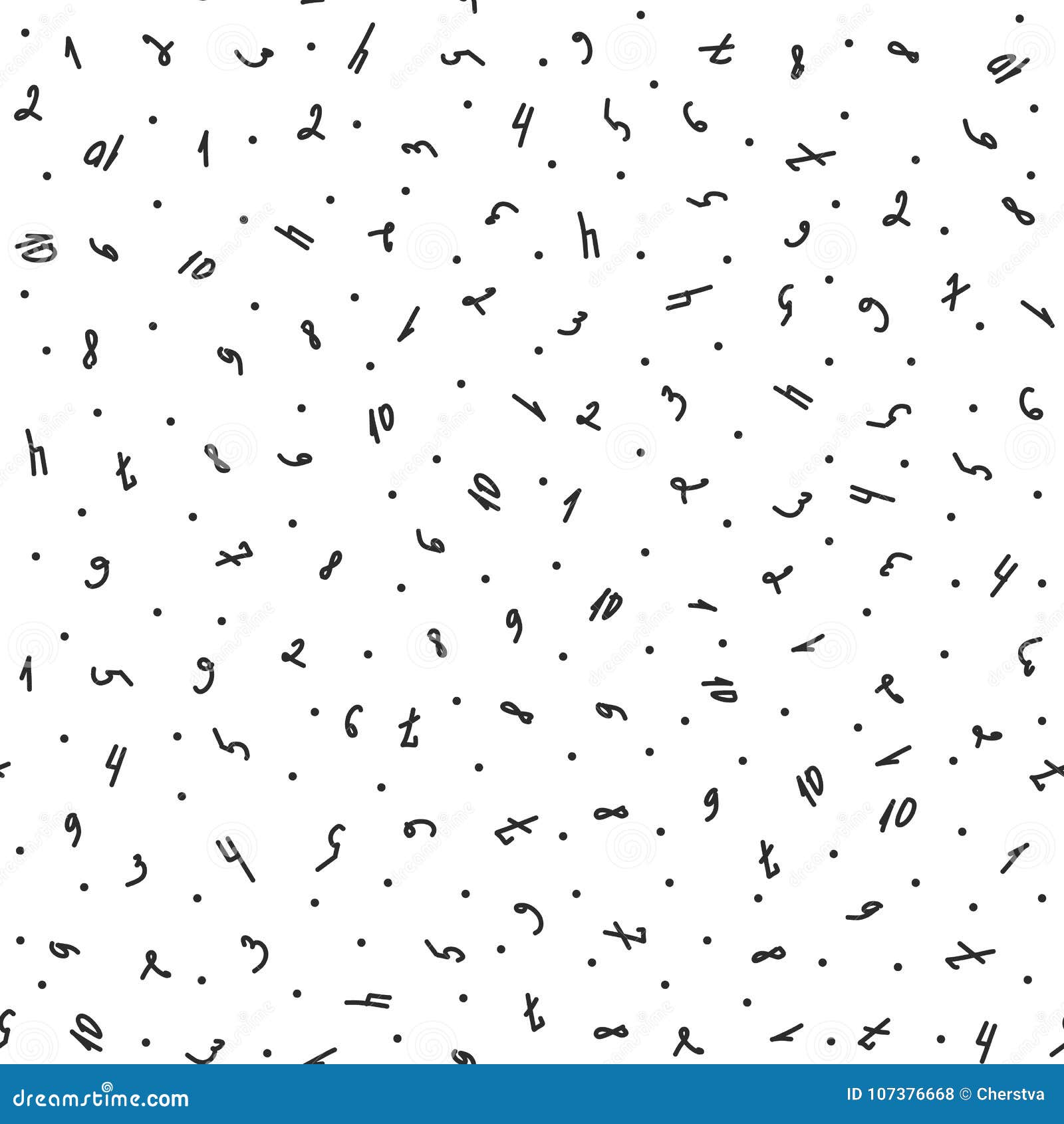 Seamless Hand Drawn Pattern with Numbers. Vector Illustration in Black ...