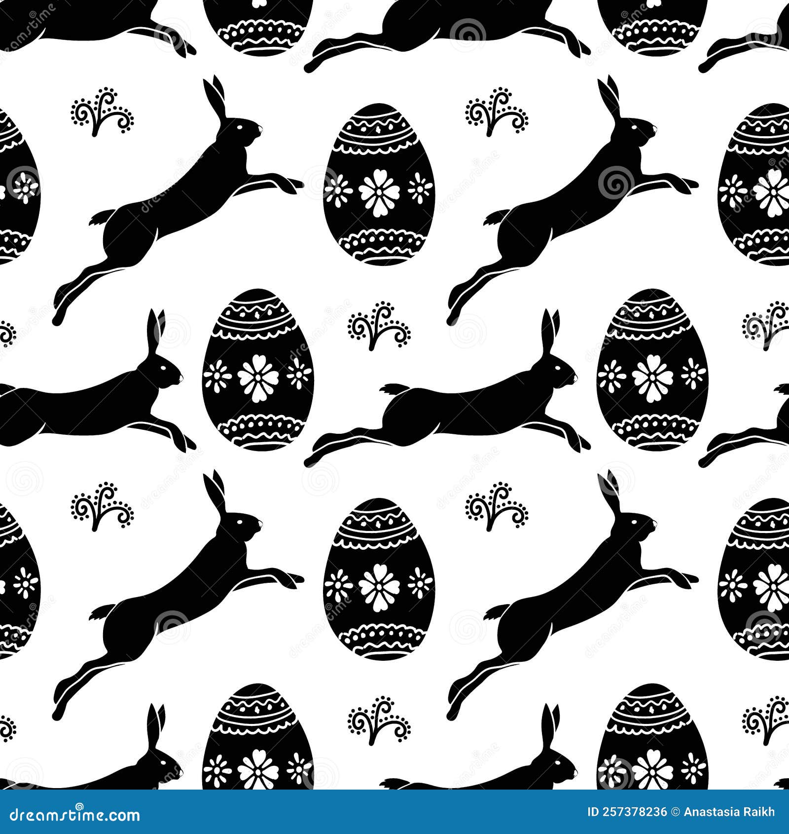 Seamless Hand-drawn Pattern of a Running Bunny and an Easter Egg ...