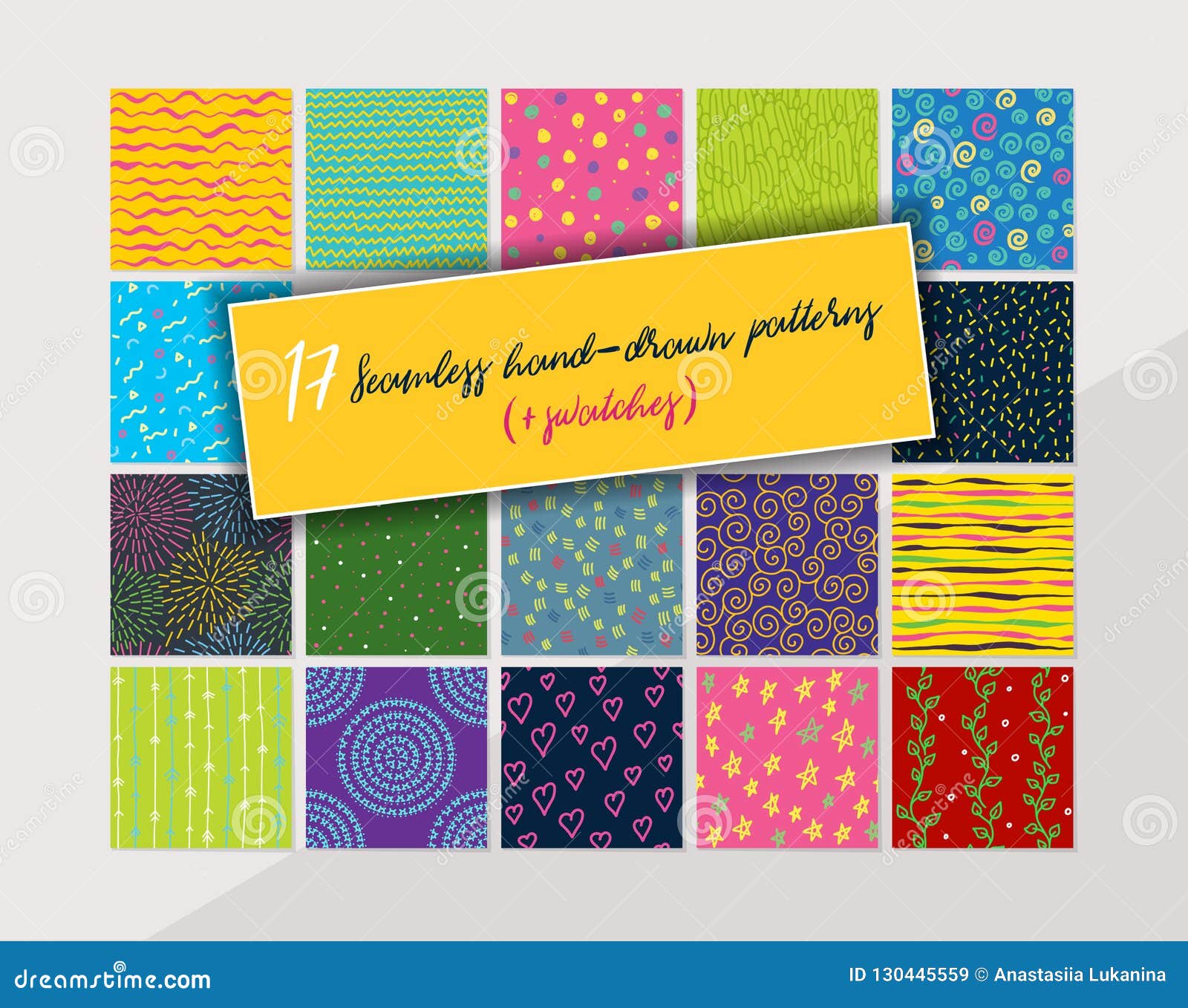 17 Seamless Hand-drawn Pattern Swatches Stock Vector - Illustration of ...