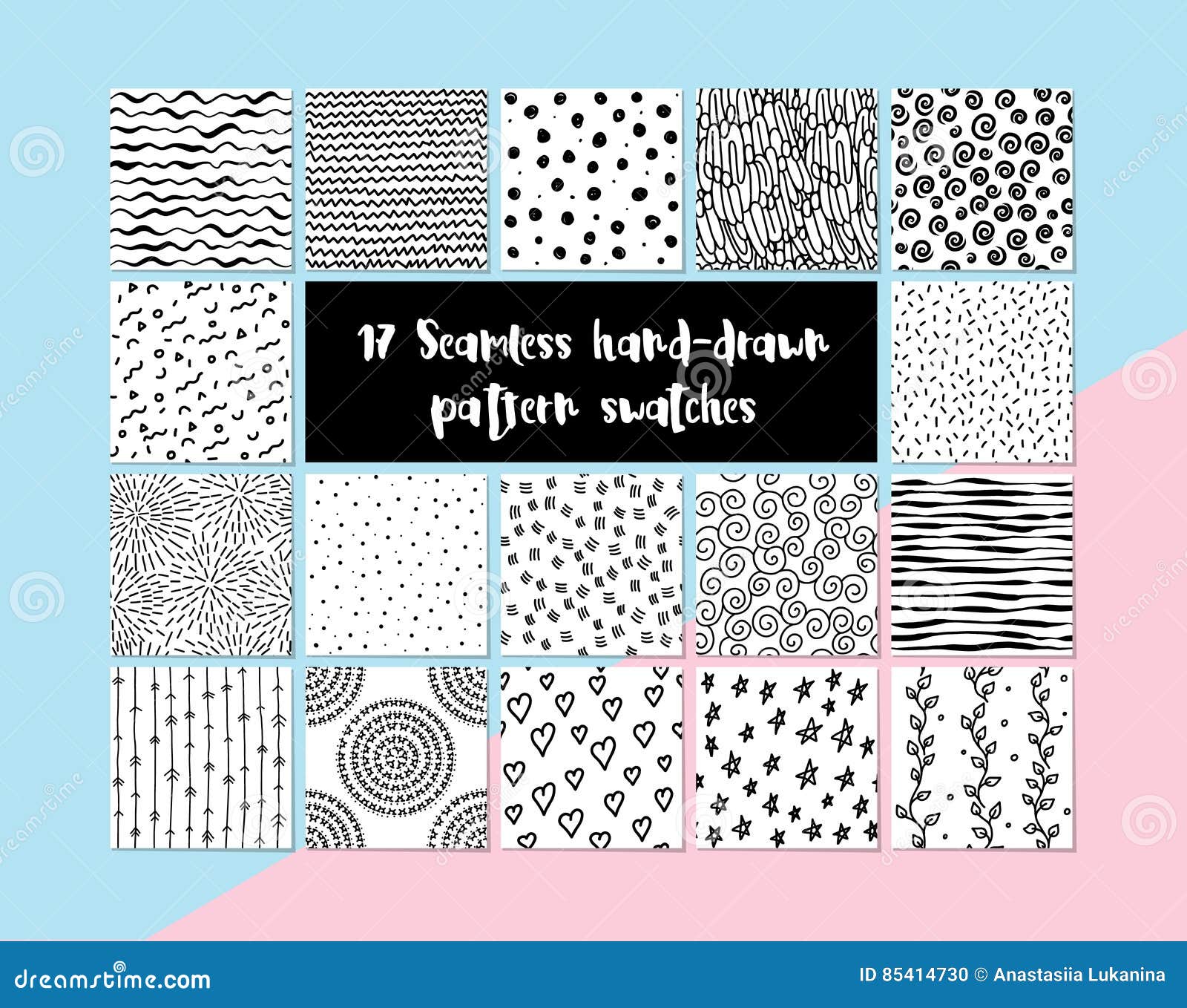 17 Seamless Hand-drawn Pattern Swatches Stock Vector - Illustration of ...