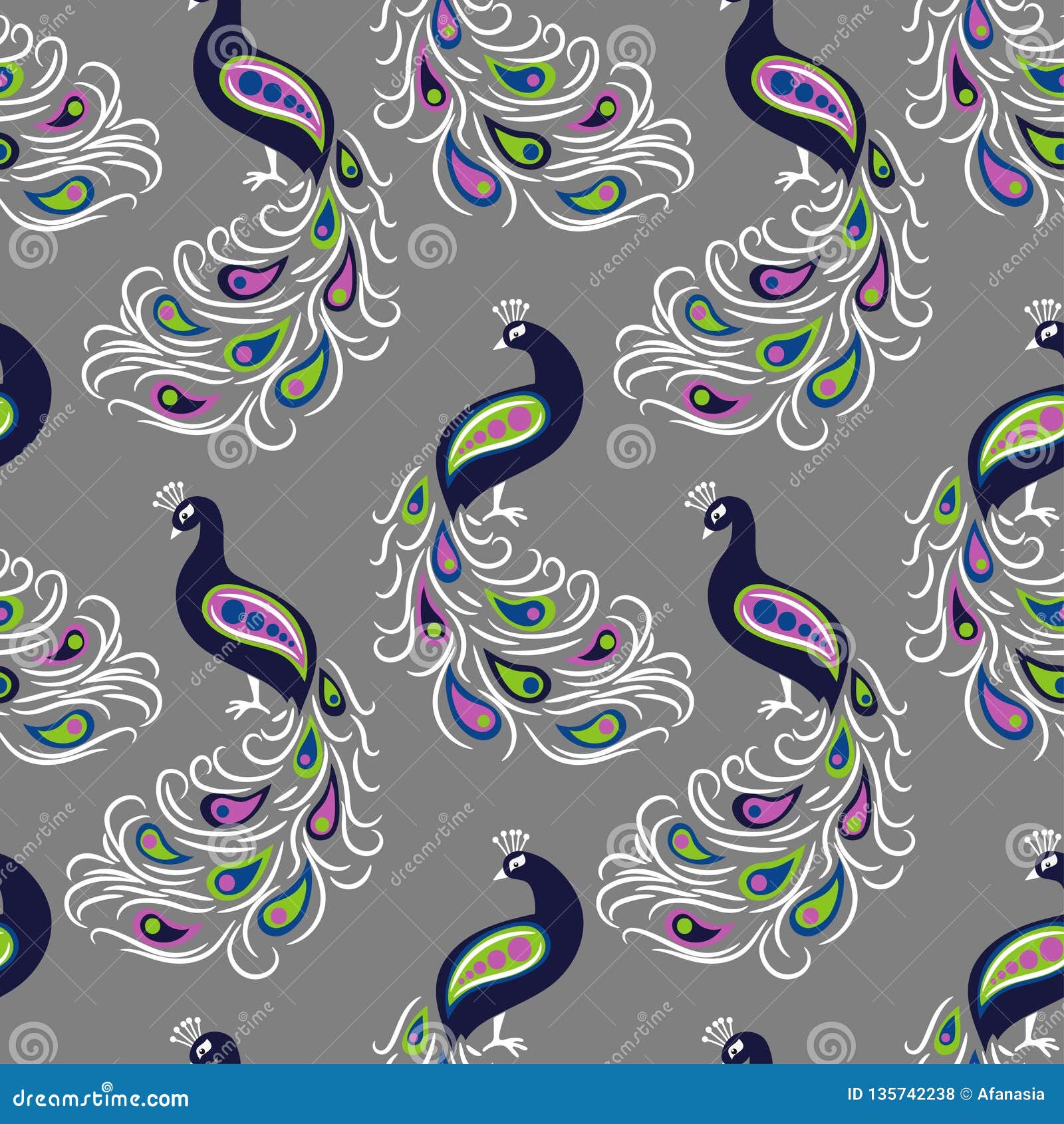 Seamless Hand Drawn Peacock Bird Pattern Stock Vector Illustration Of