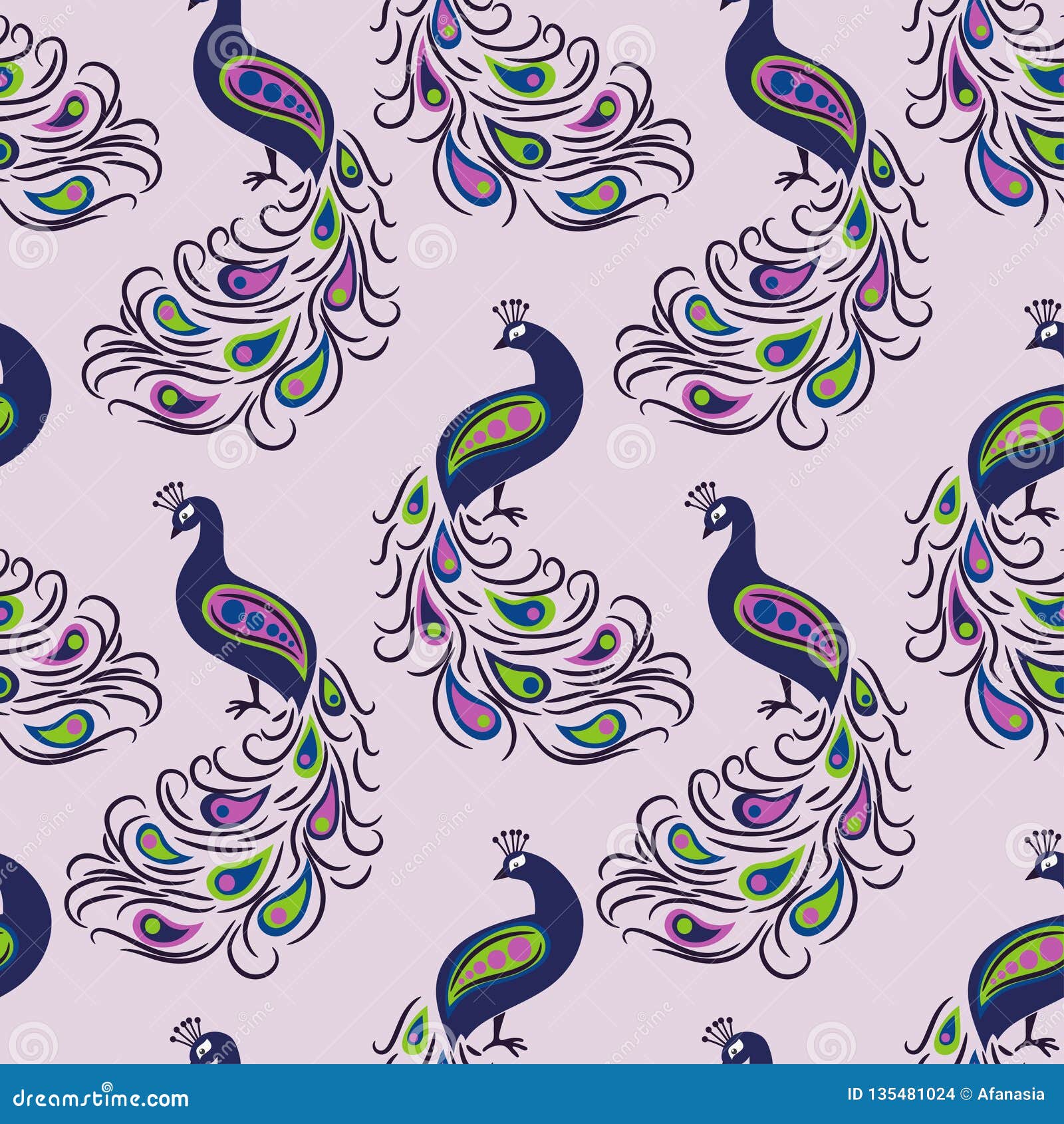 Seamless Hand Drawn Peacock Pattern Vector Background With Beautiful