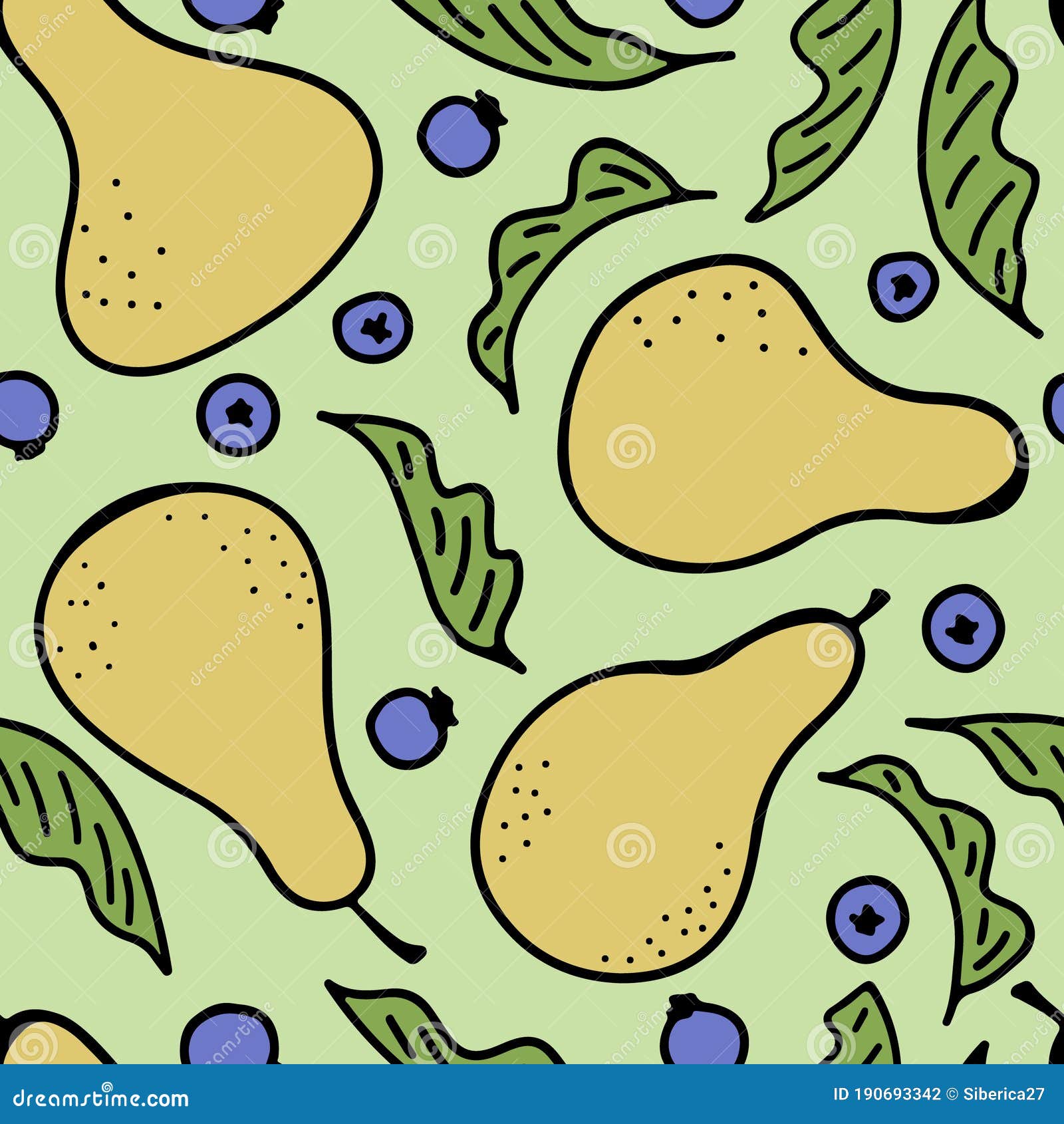 Seamless Hand Drawn Pear, Berries and Leaves Pattern Stock Vector ...