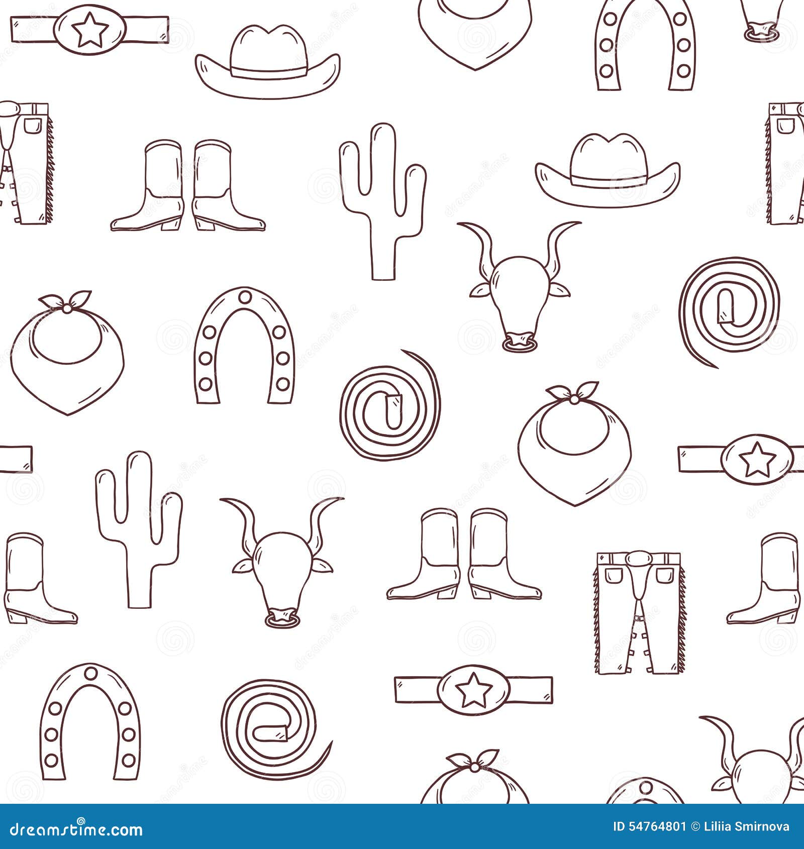 Seamless Hand Drawn Rodeo Background Stock Vector - Illustration of ...