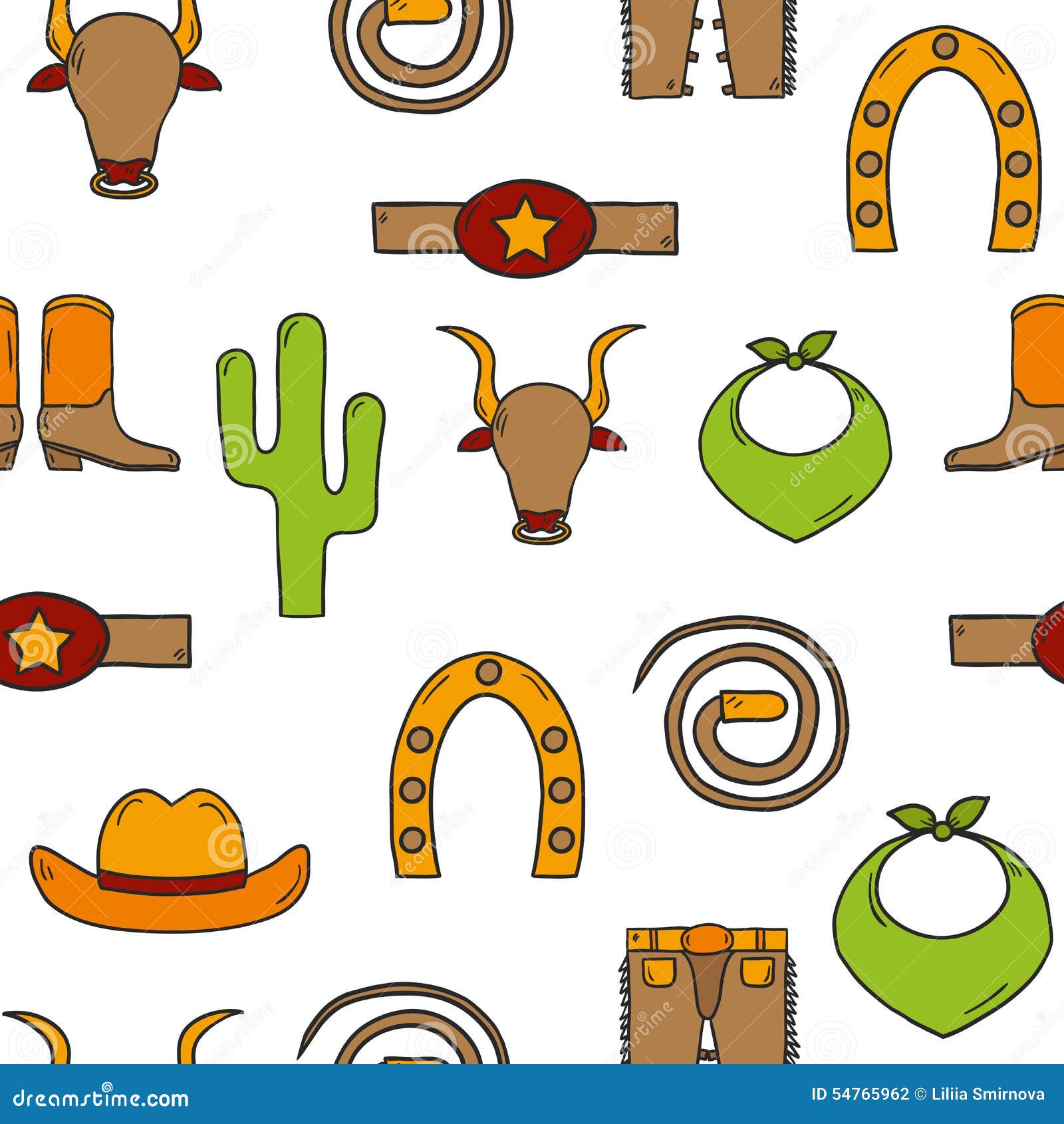 Seamless Hand Drawn Rodeo Background Stock Vector - Illustration of ...