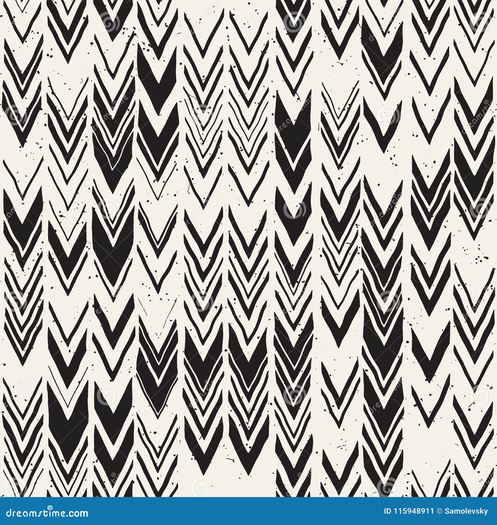 Seamless Hand Drawn Style Chevron Pattern in Black and White. Abstract ...