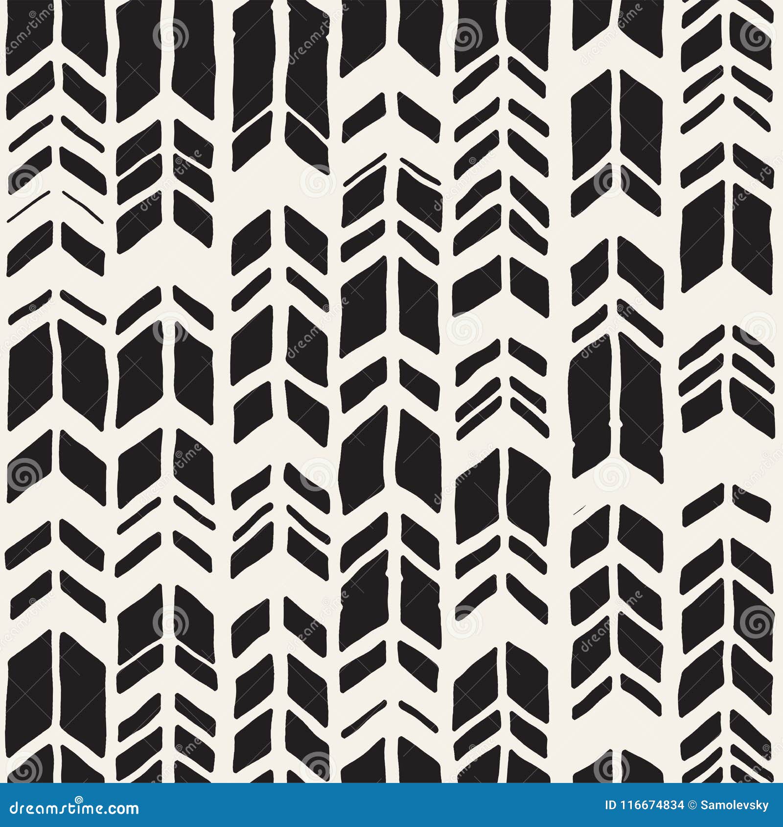 Seamless Hand Drawn Style Chevron Pattern in Black and White. Abstract ...
