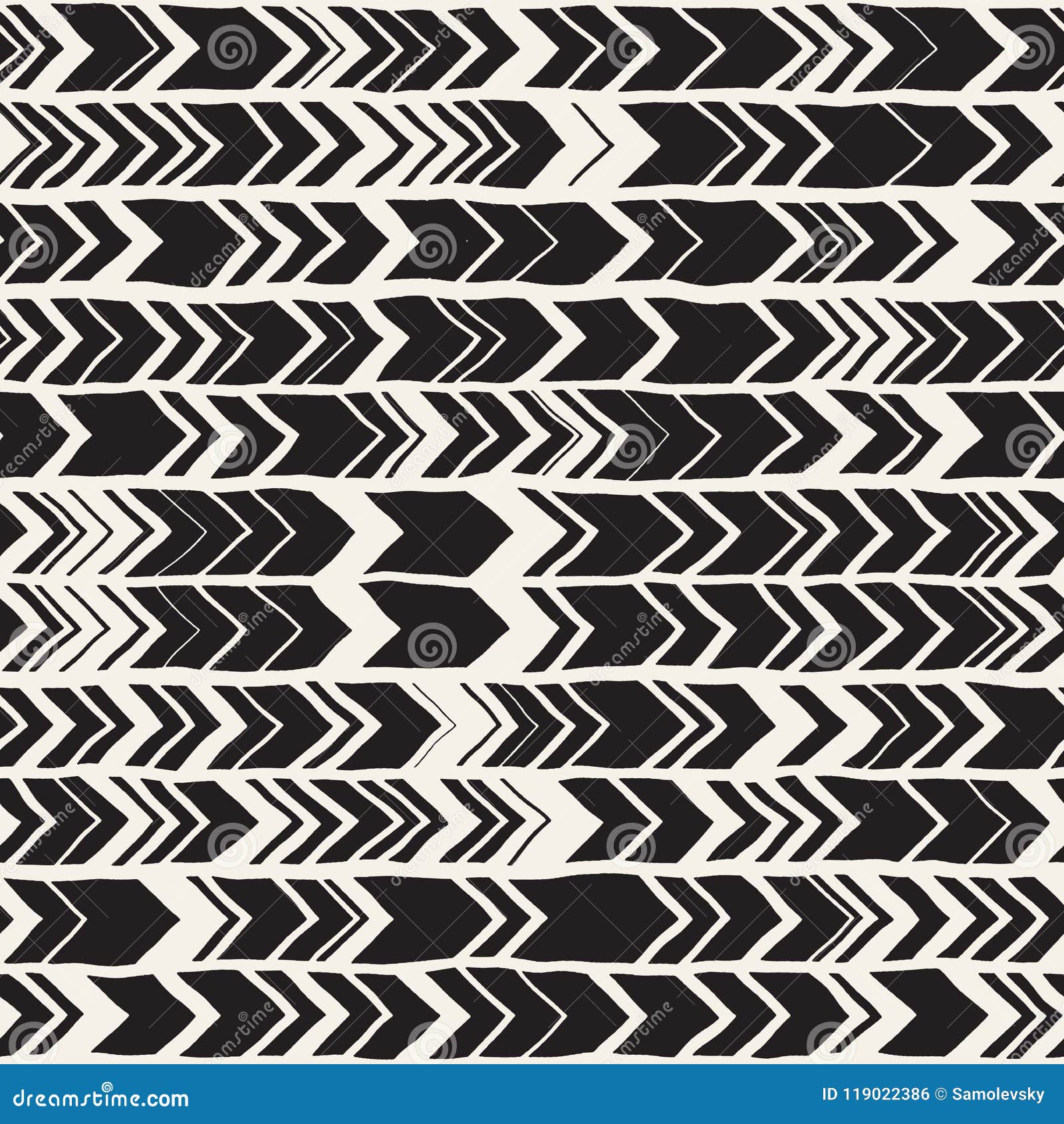 Seamless Hand Drawn Style Chevron Pattern in Black and White. Abstract ...