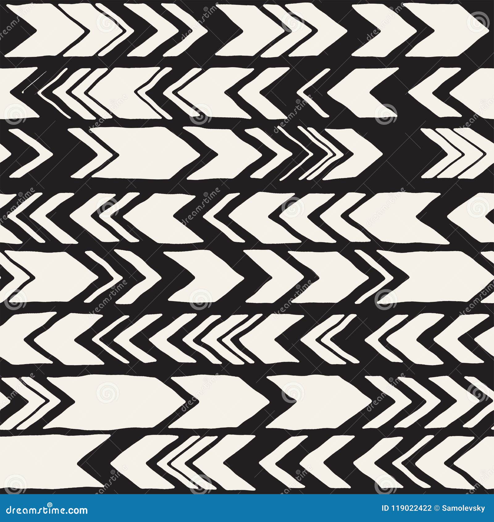 Seamless Hand Drawn Style Chevron Pattern in Black and White. Abstract ...