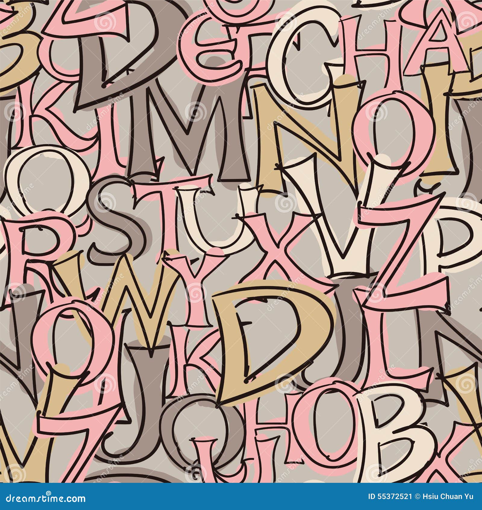 Seamless Hand Drawn Style Letters Background - Pink Tone Stock Vector ...