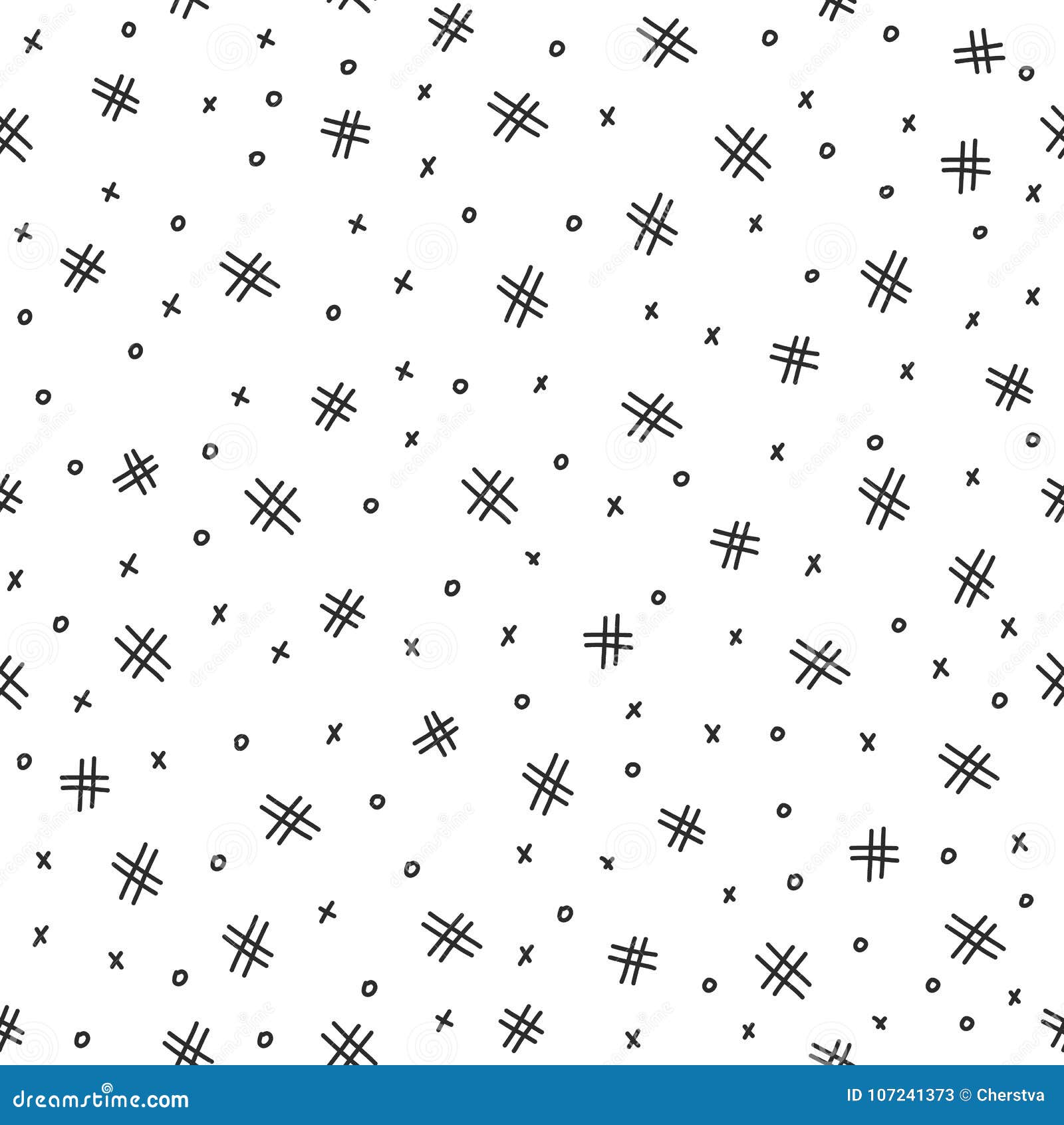 Seamless Hand Drawn Tic Tac Toe Pattern. Vector Illustration in Black ...