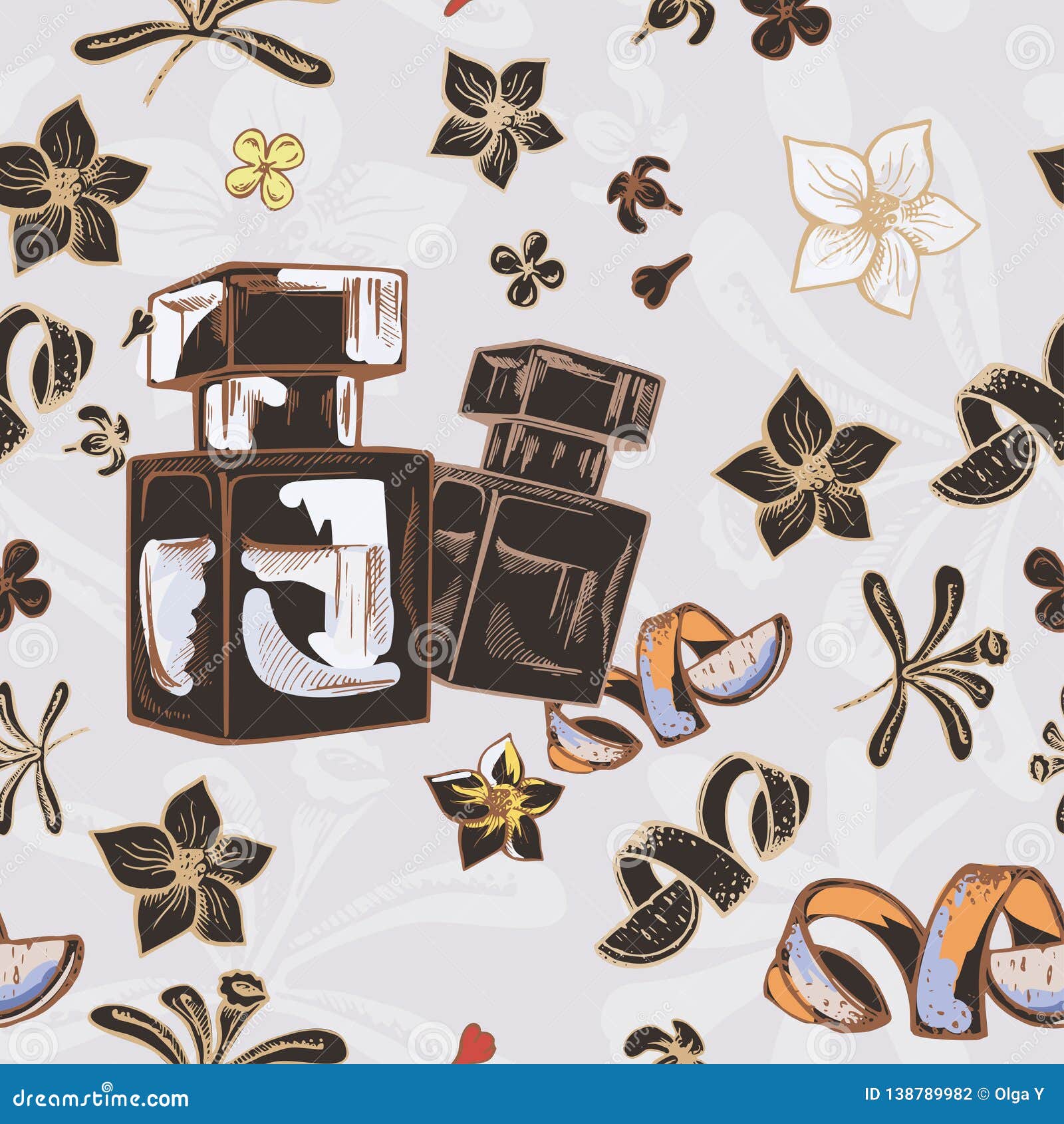 Seamless Hand Drawn Vector Design Background Pattern with Perfume ...